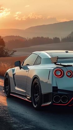 Sports Car Nissan GT-R Parked Near the Road Mobile Live Wallpaper