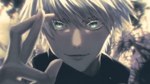 Gojo Satoru With Snow-White Hair Against A Moon Live Wallpaper