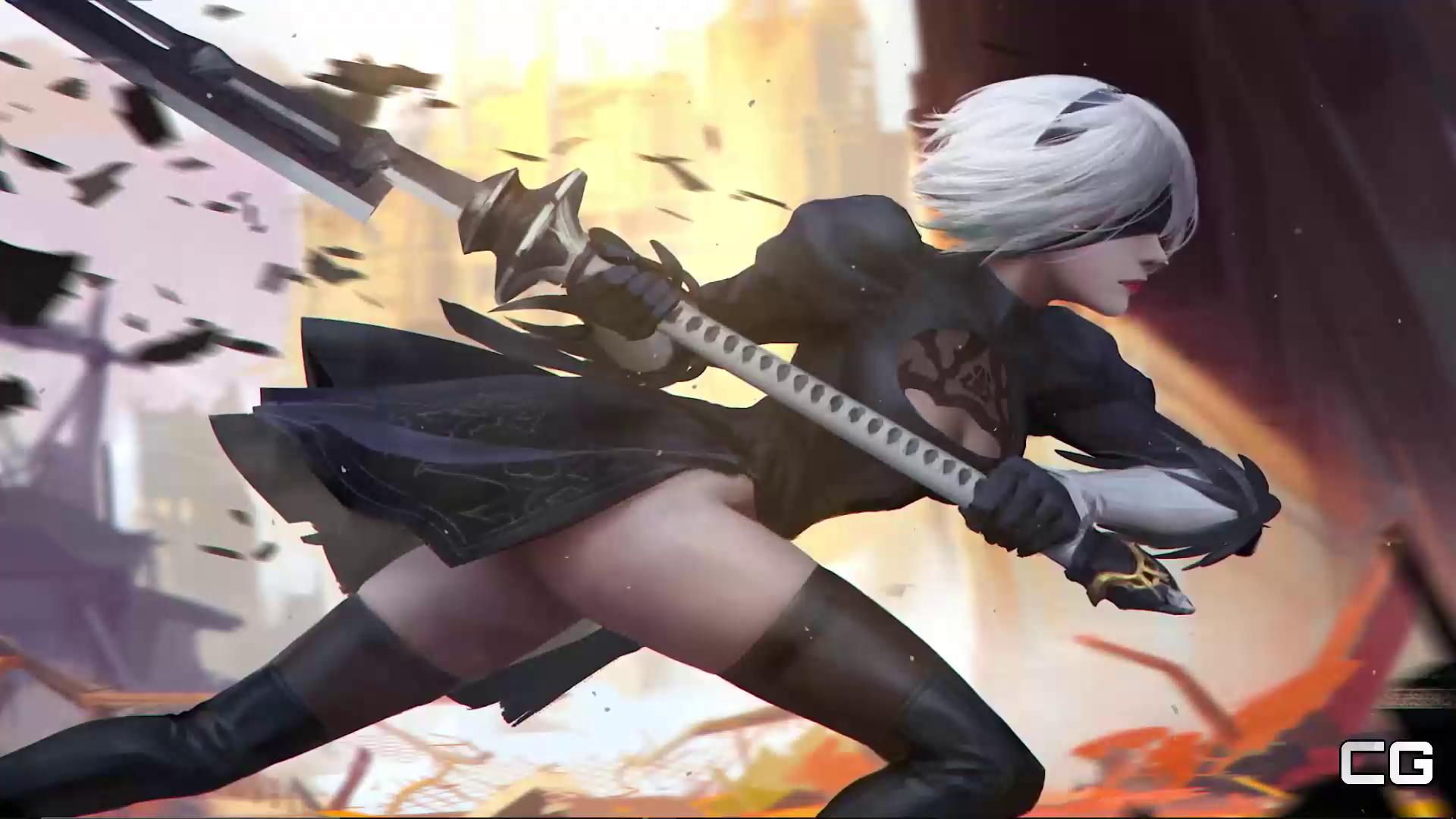 2B's Elegant Combat Live Wallpaper