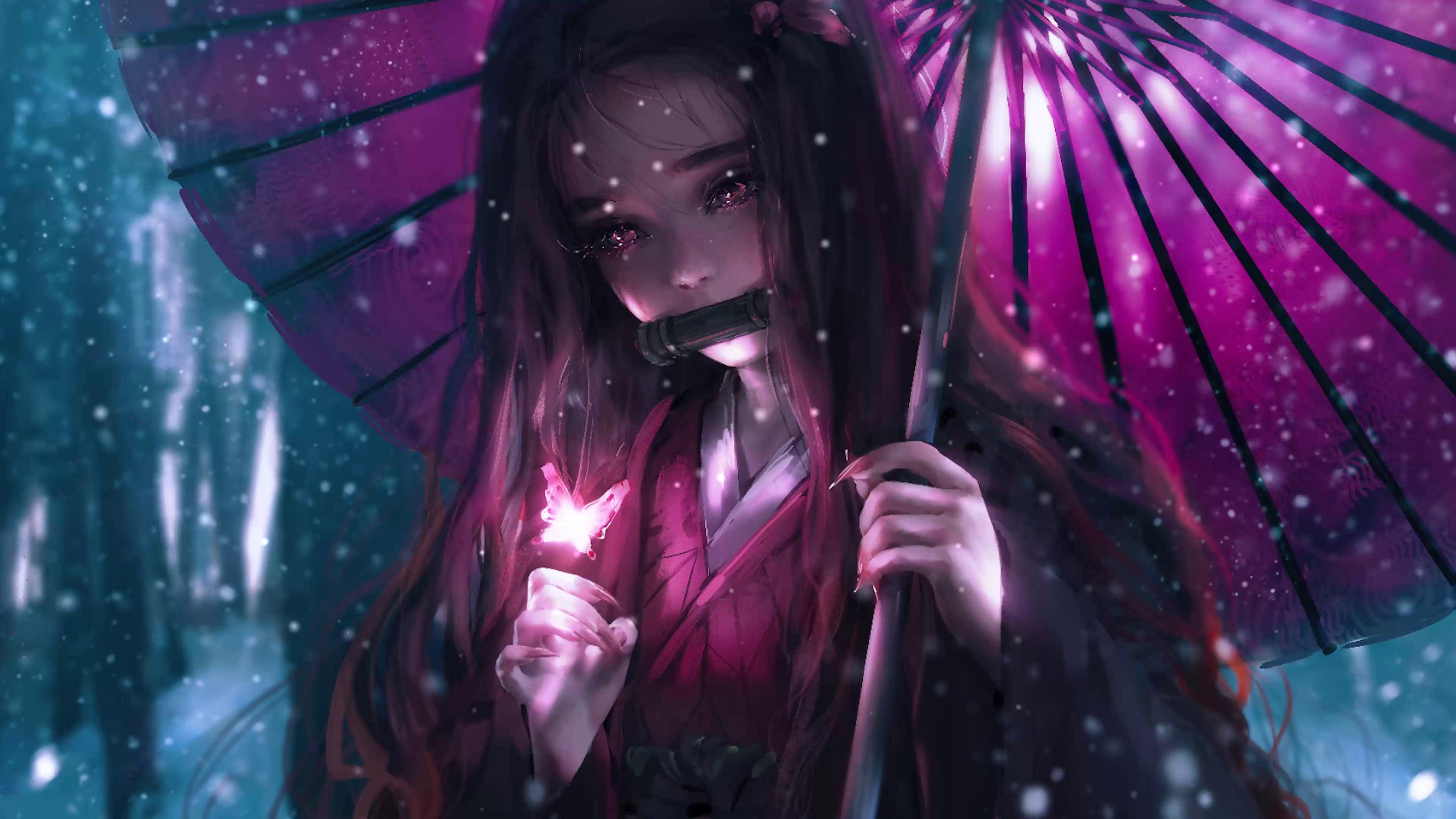 Nezuko Kamado Holding Umbrella Live Wallpaper
