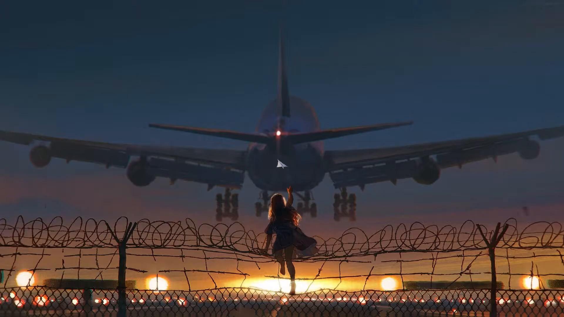 Girl Catching the Plane Live Wallpaper