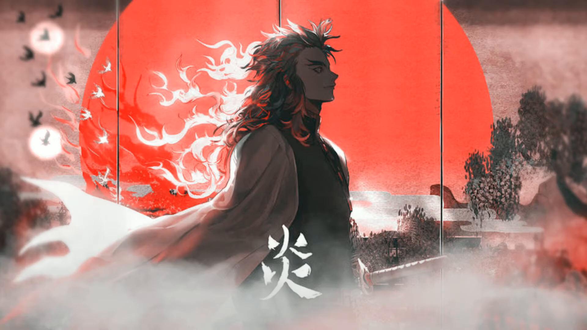 Rengoku With His Fiery Red Hair Live Wallpaper