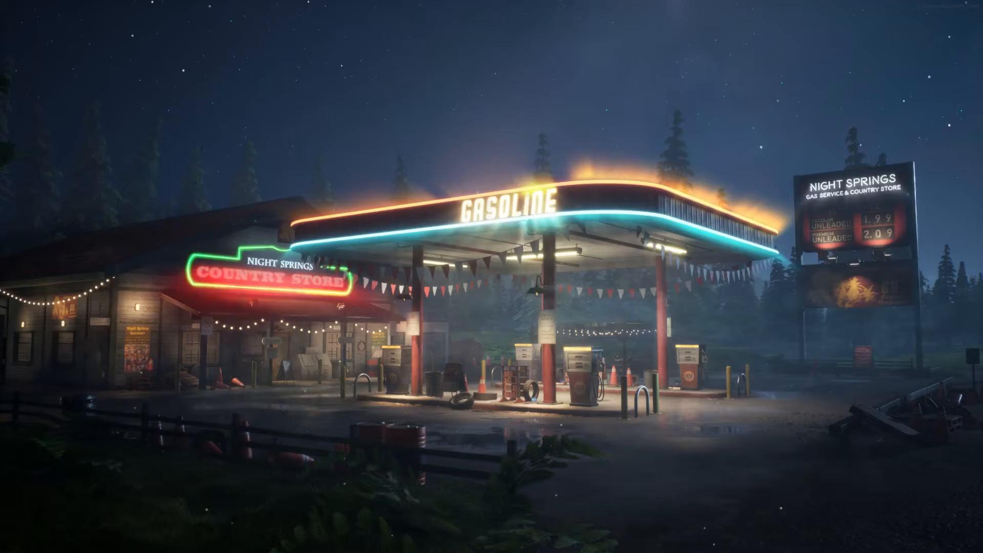 Gas Station in the Snowy Night Live Wallpaper