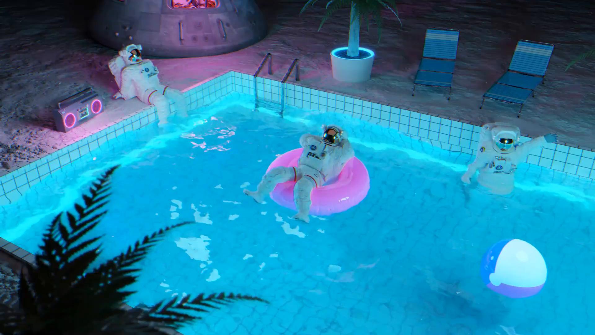 Astronauts in Swimming Pool Live Wallpaper
