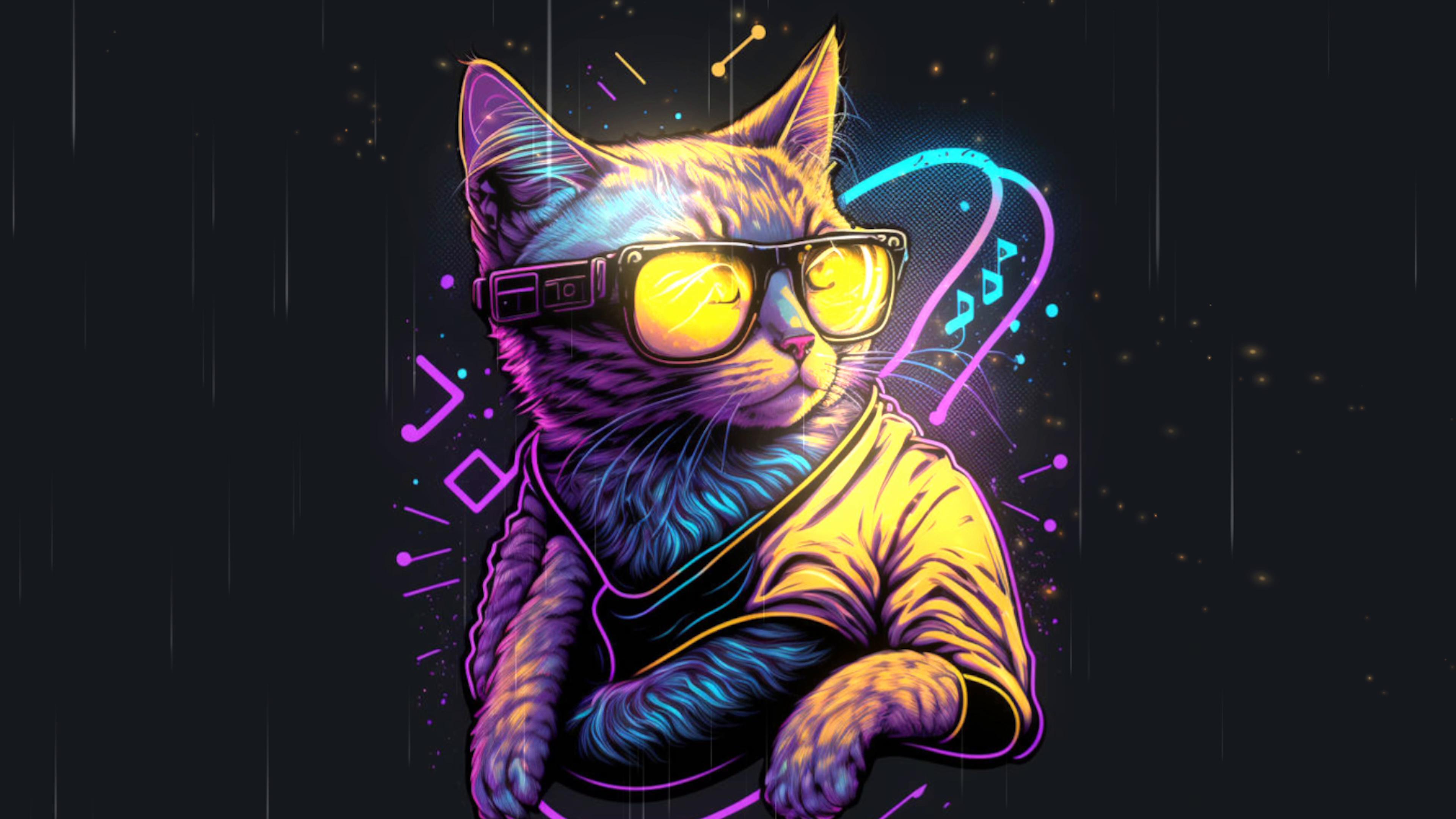 Cool Retrowave Cat Live Wallpaper