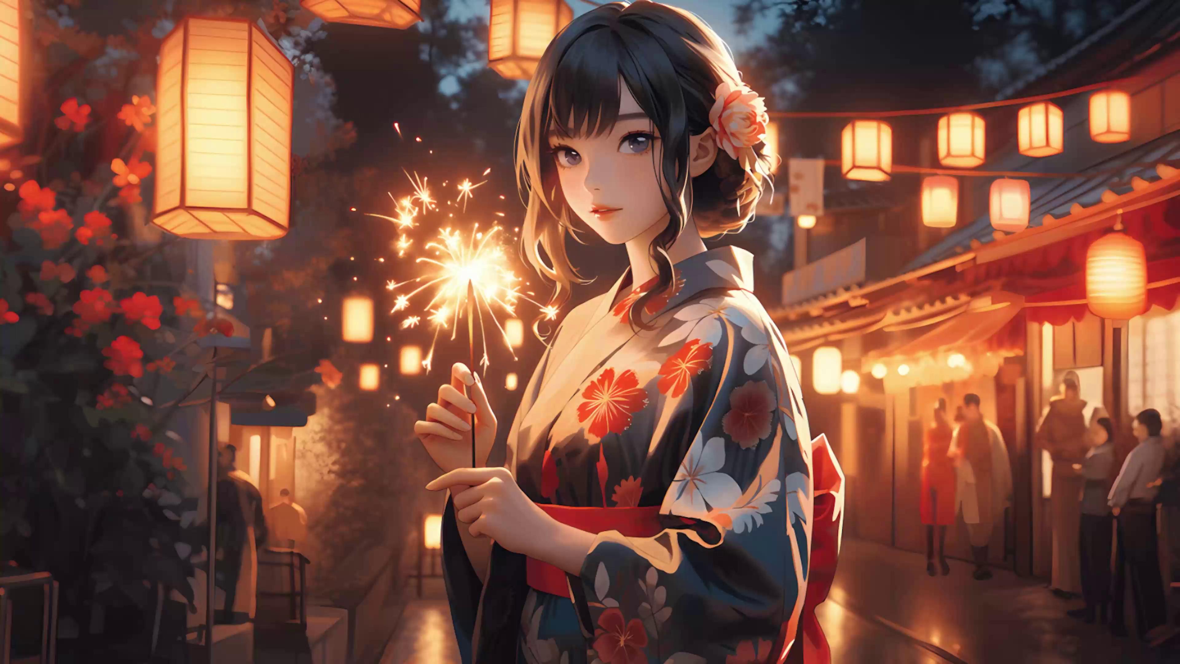 Anime Girl With Sparklers Live Wallpaper