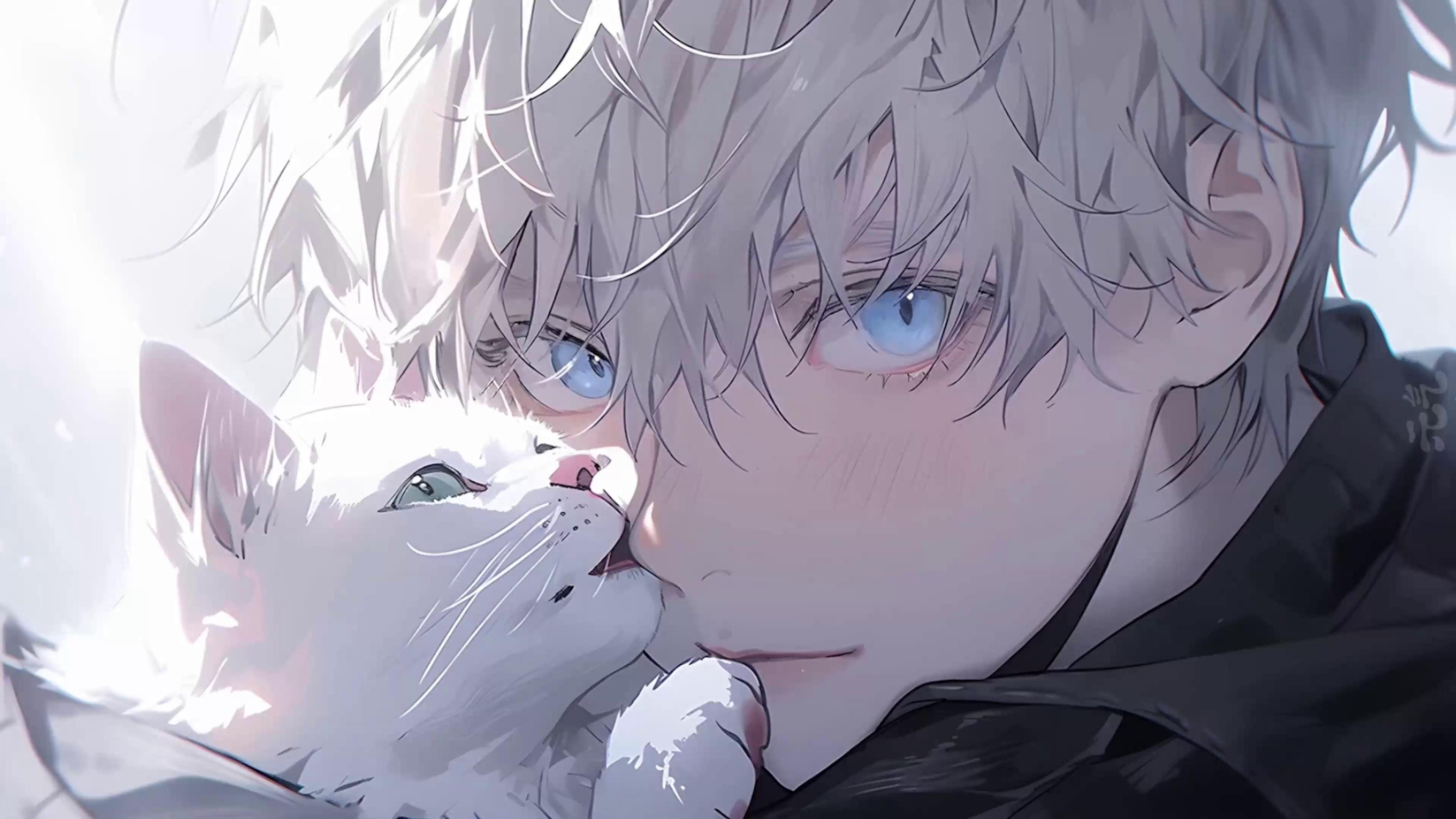 Gojo With White Cat Live Wallpaper