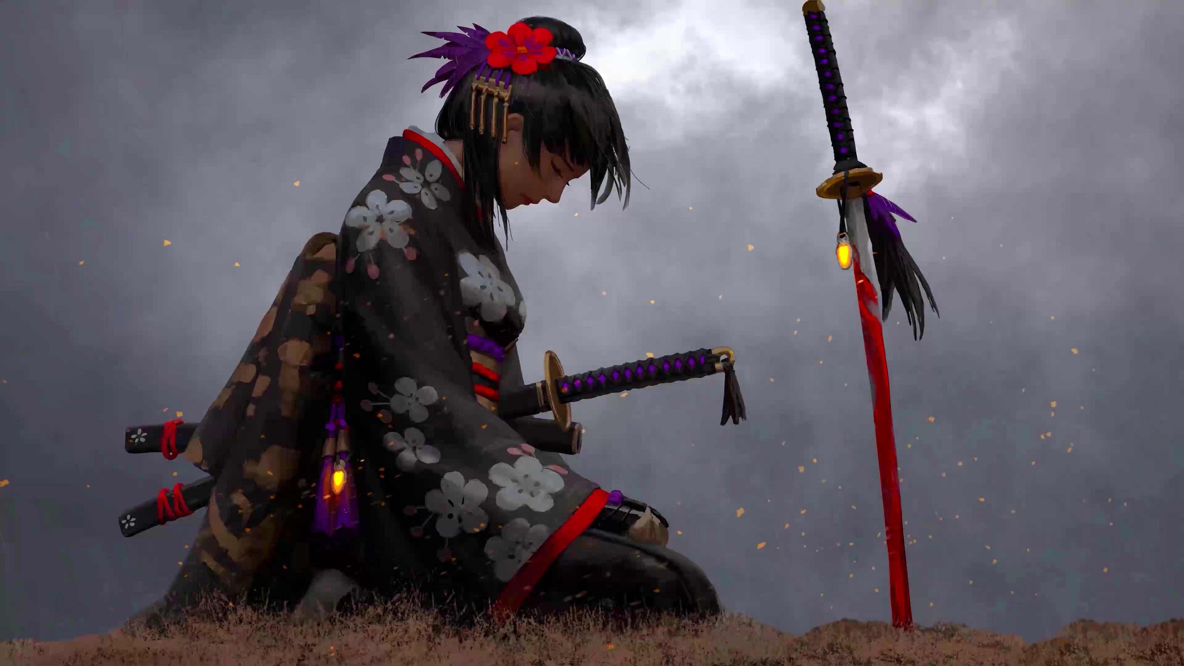 Samurai Girl in Kimono Live Wallpaper