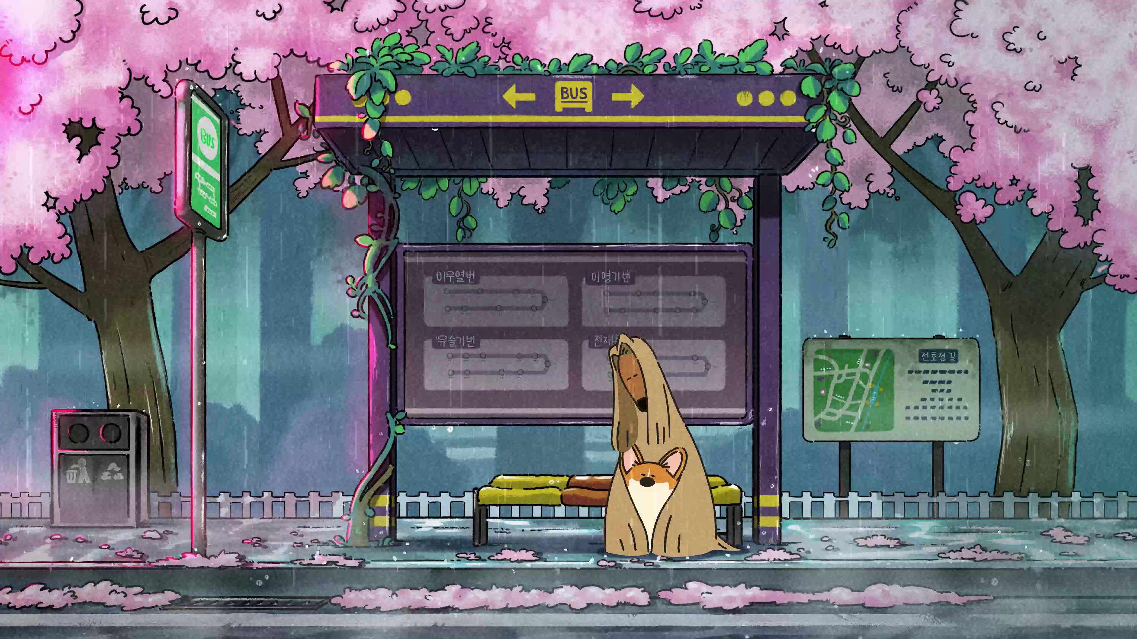 Corgi at Bus Stop Live Wallpaper