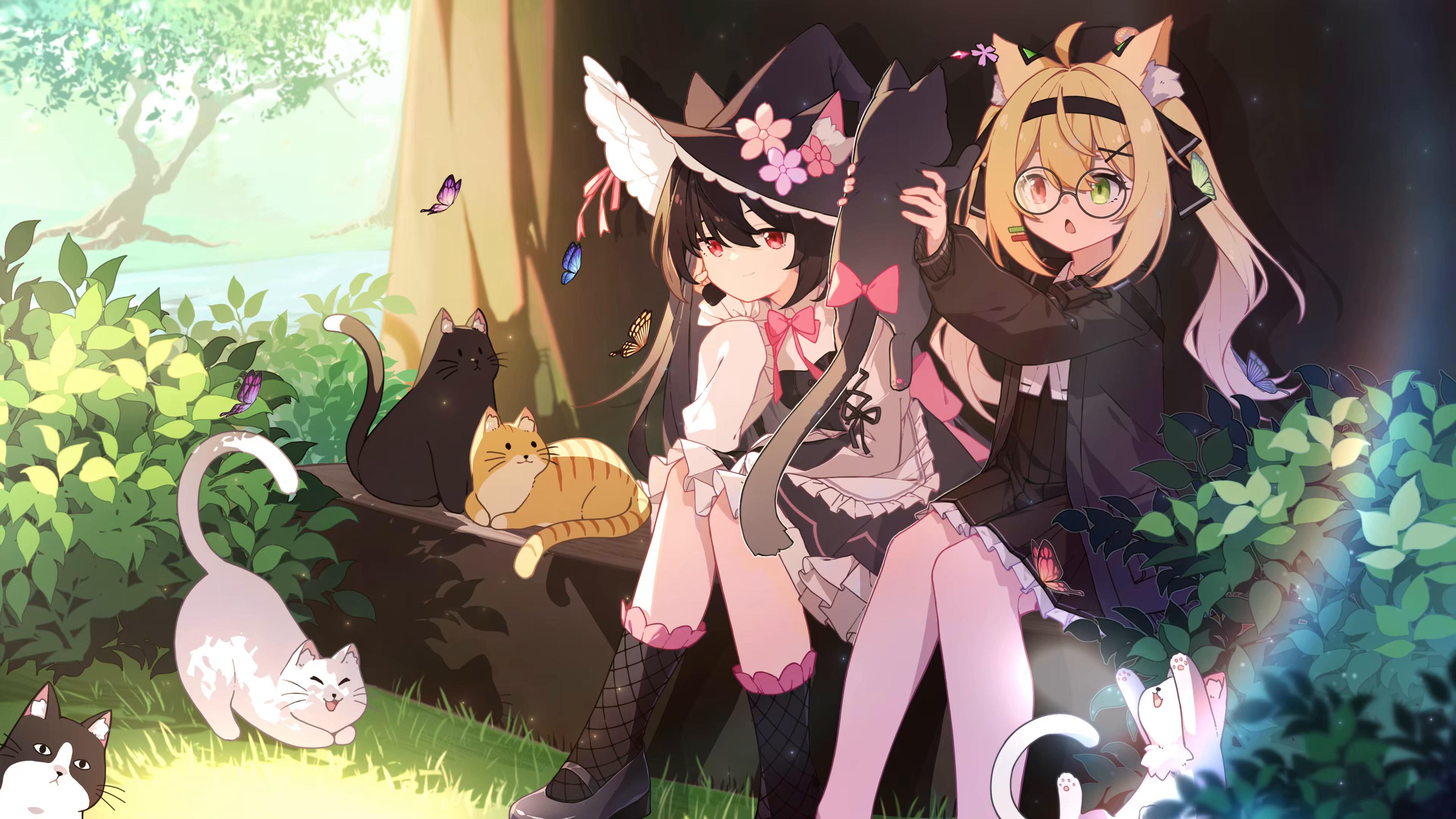 Anime Girls With Cats Live Wallpaper