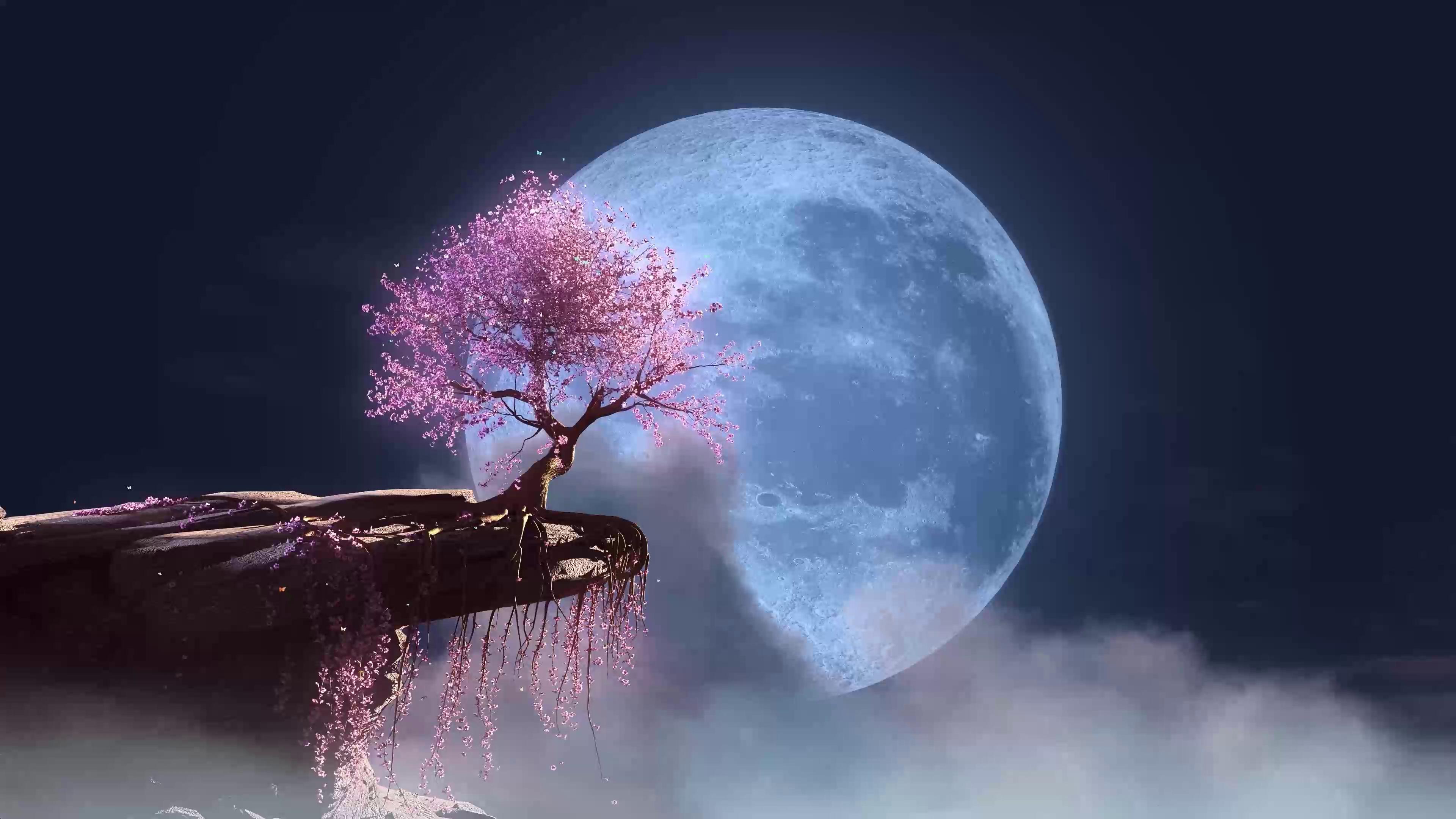 Sakura With Full Moon Live Wallpaper