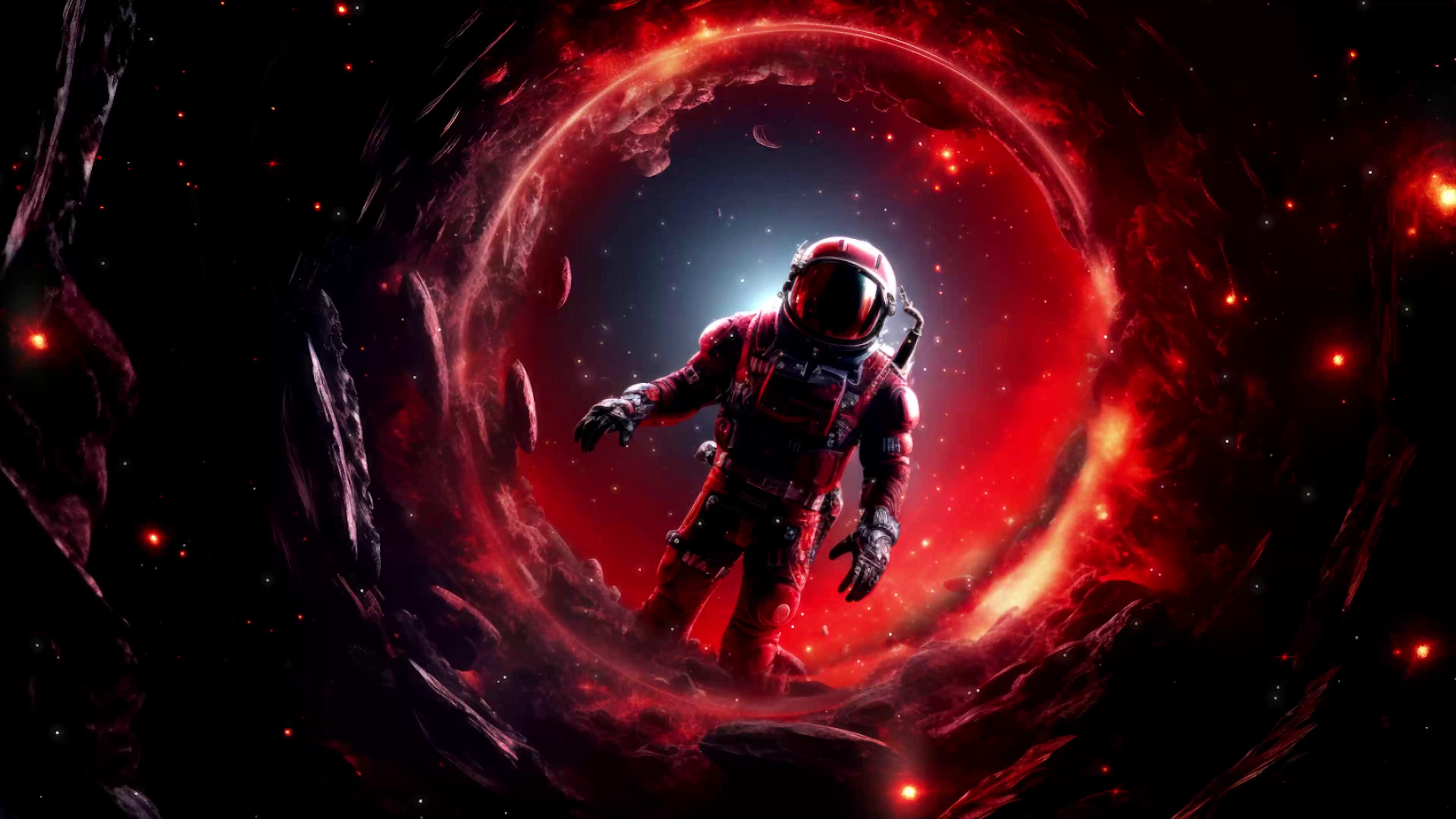 Astronaut in Red Nebula Live Wallpaper