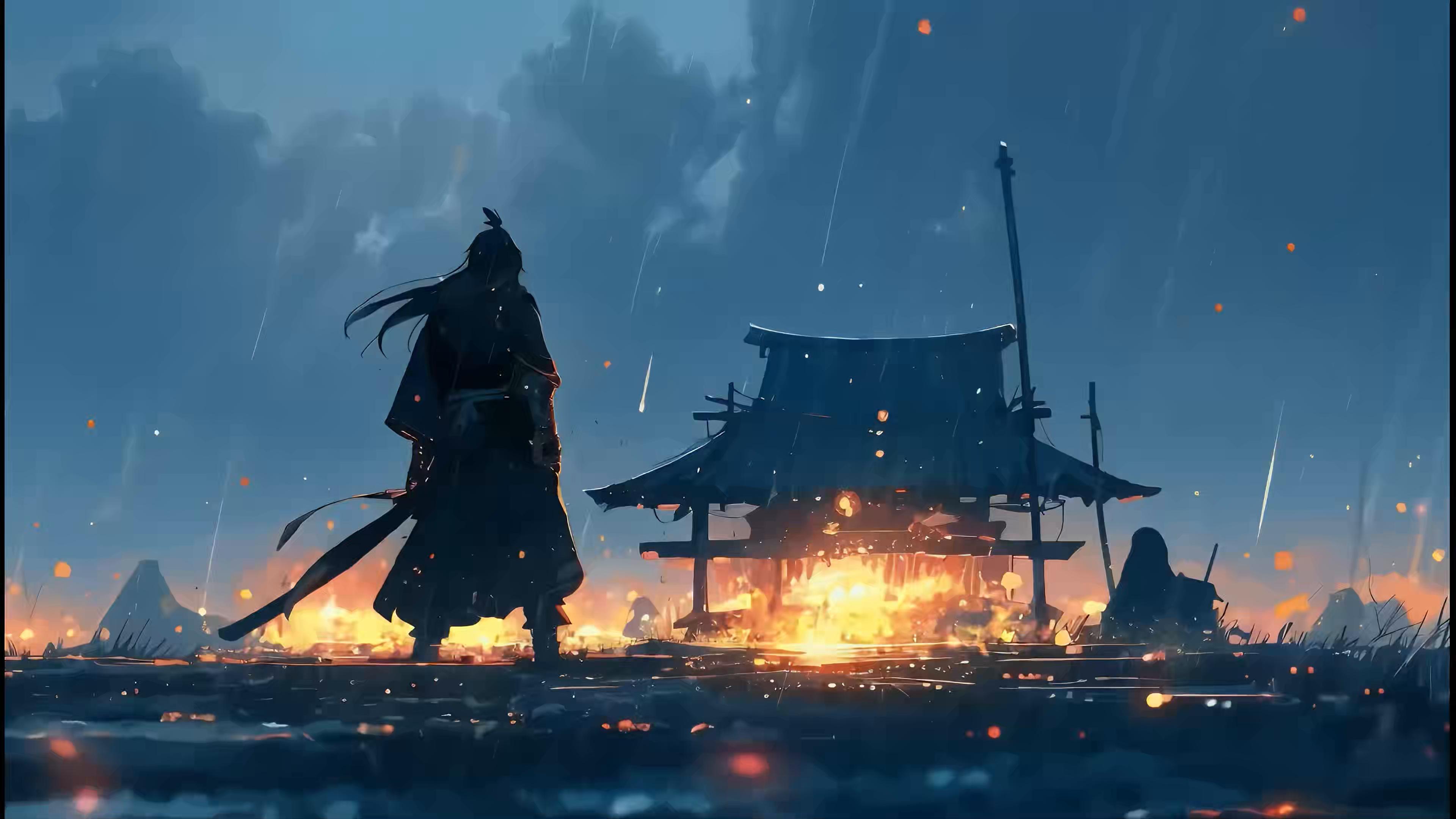 Samurai in the Flames Live Wallpaper
