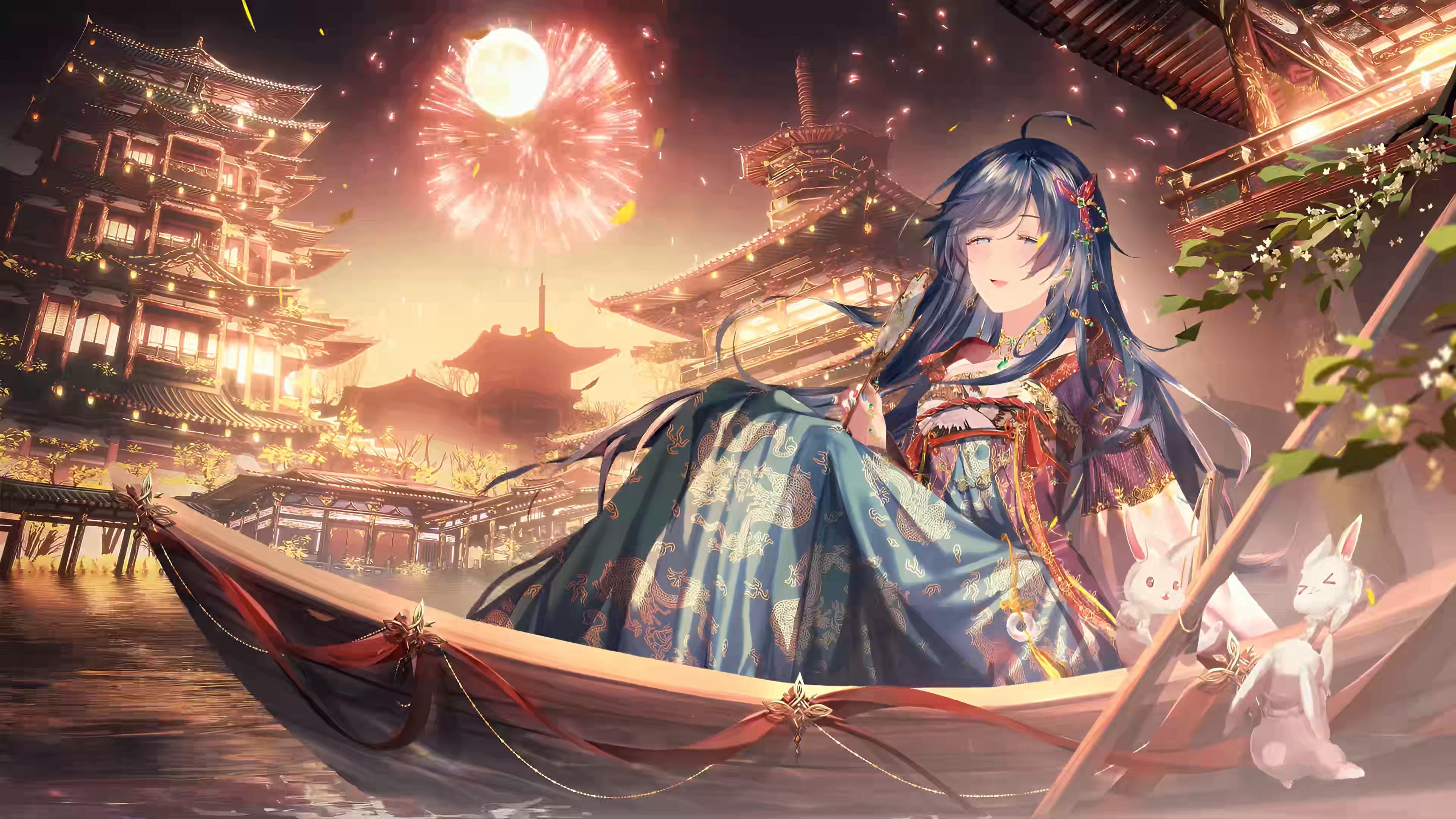 Fireworks Anime Girl Live Wallpaper