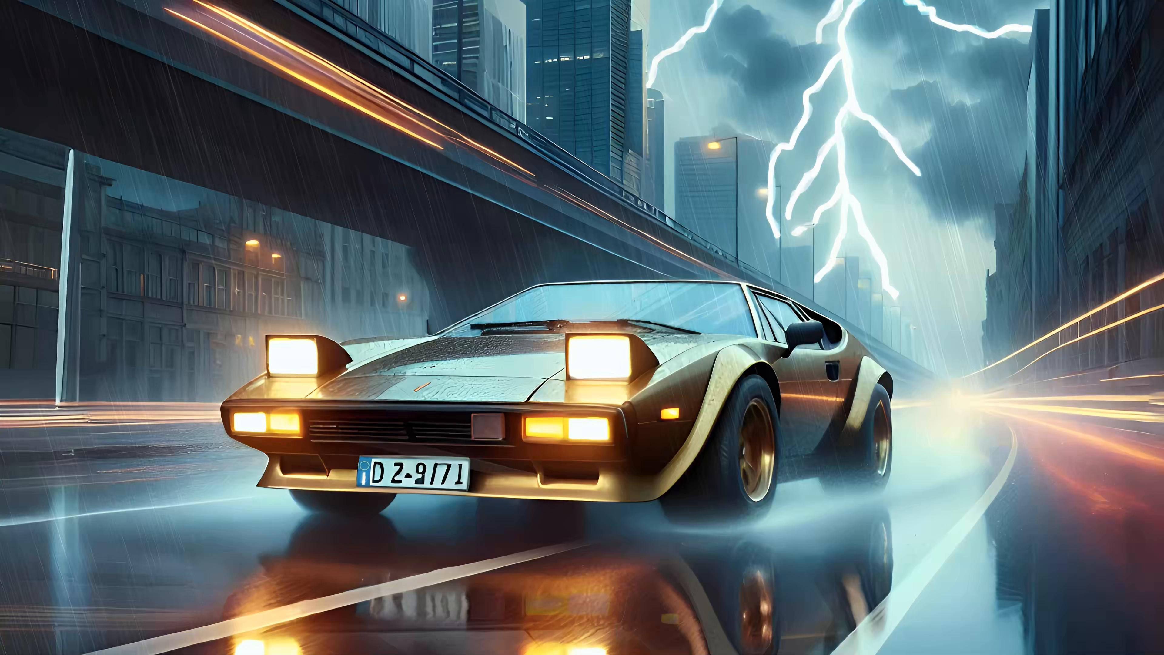 Retro Car in City Live Wallpaper