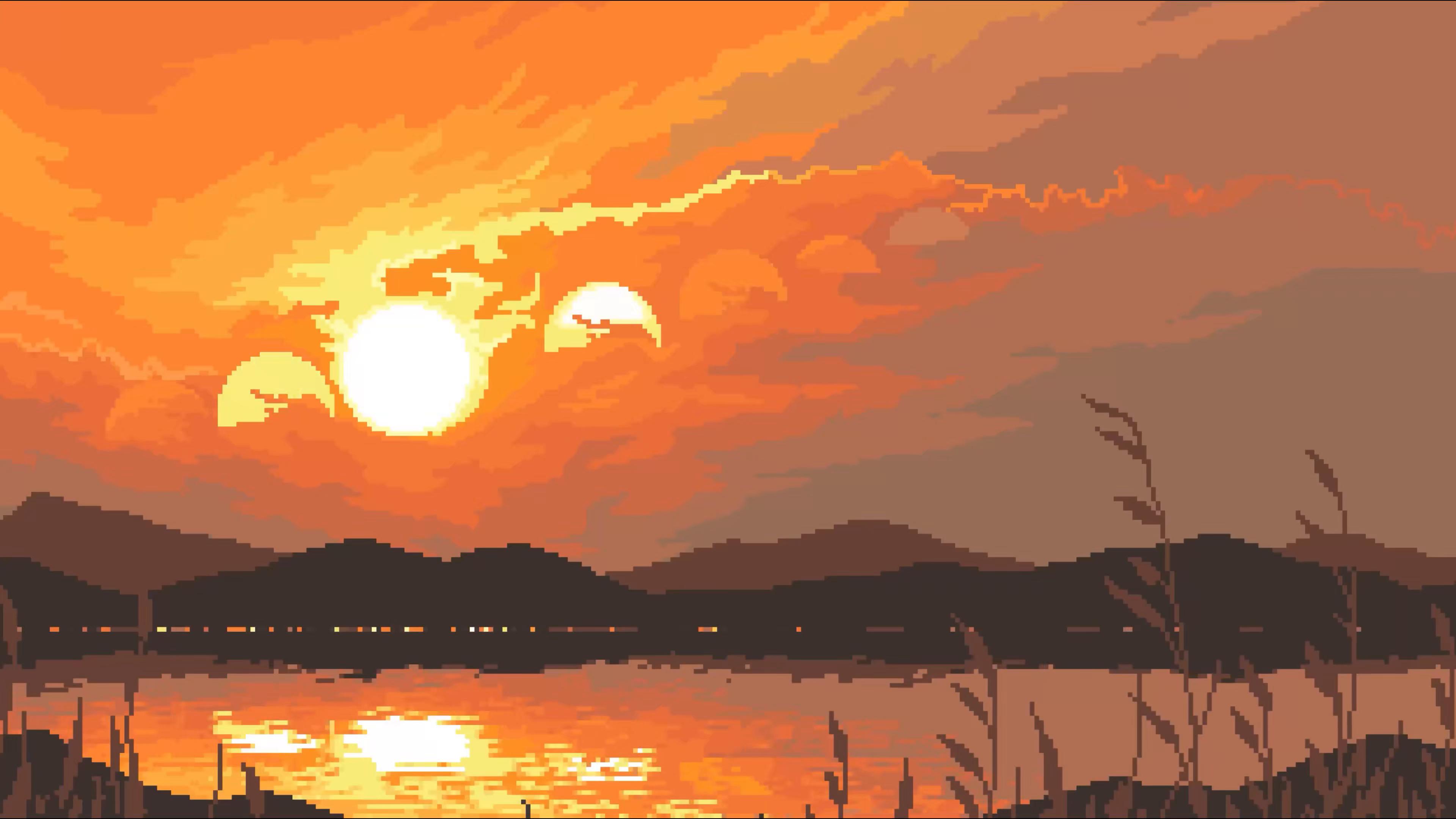 Pixel Sunset Lake Live Wallpaper