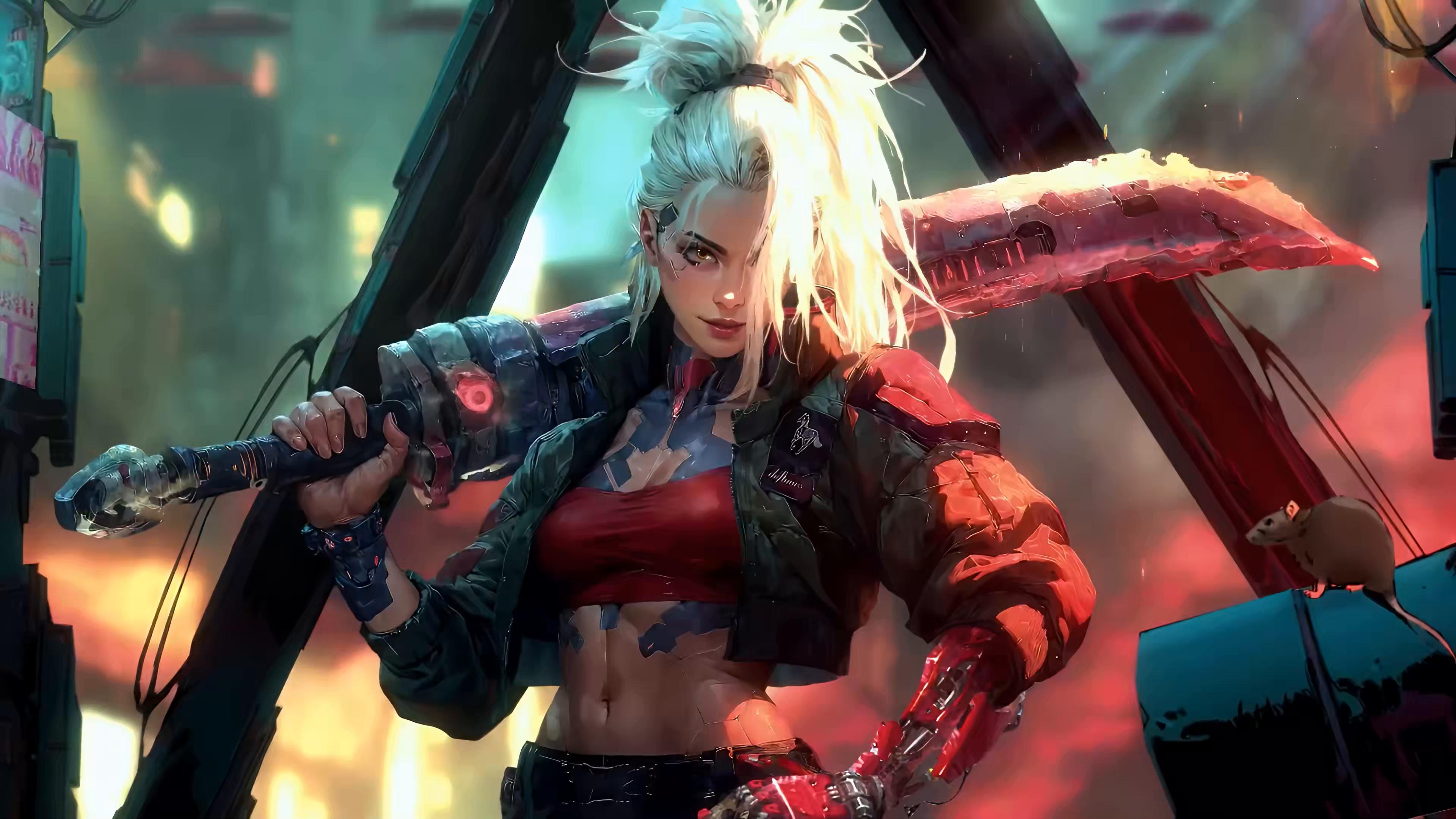 Cyberpunk Girl With Sword Live Wallpaper