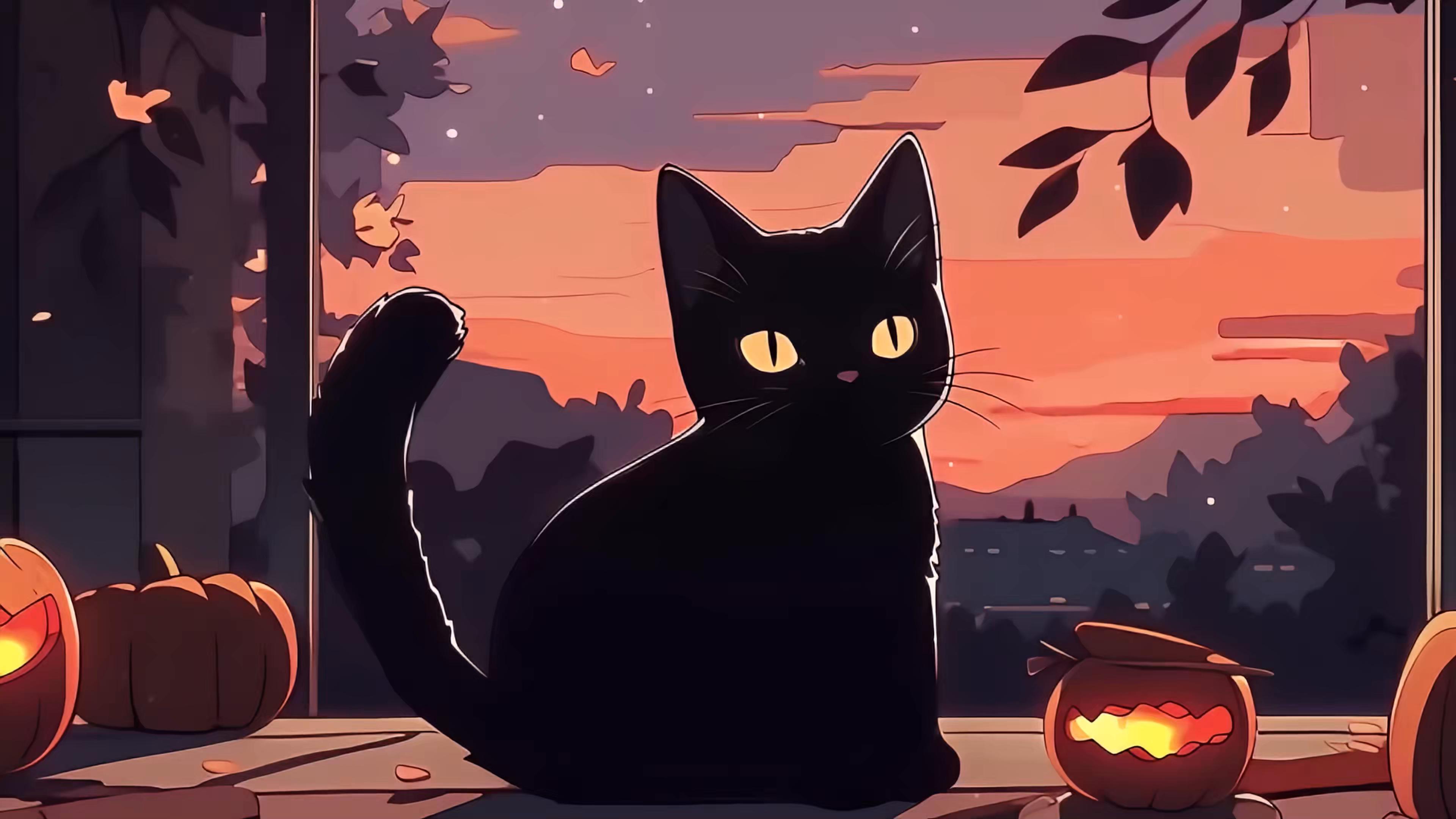 Halloween Lofi Cat Live Wallpaper