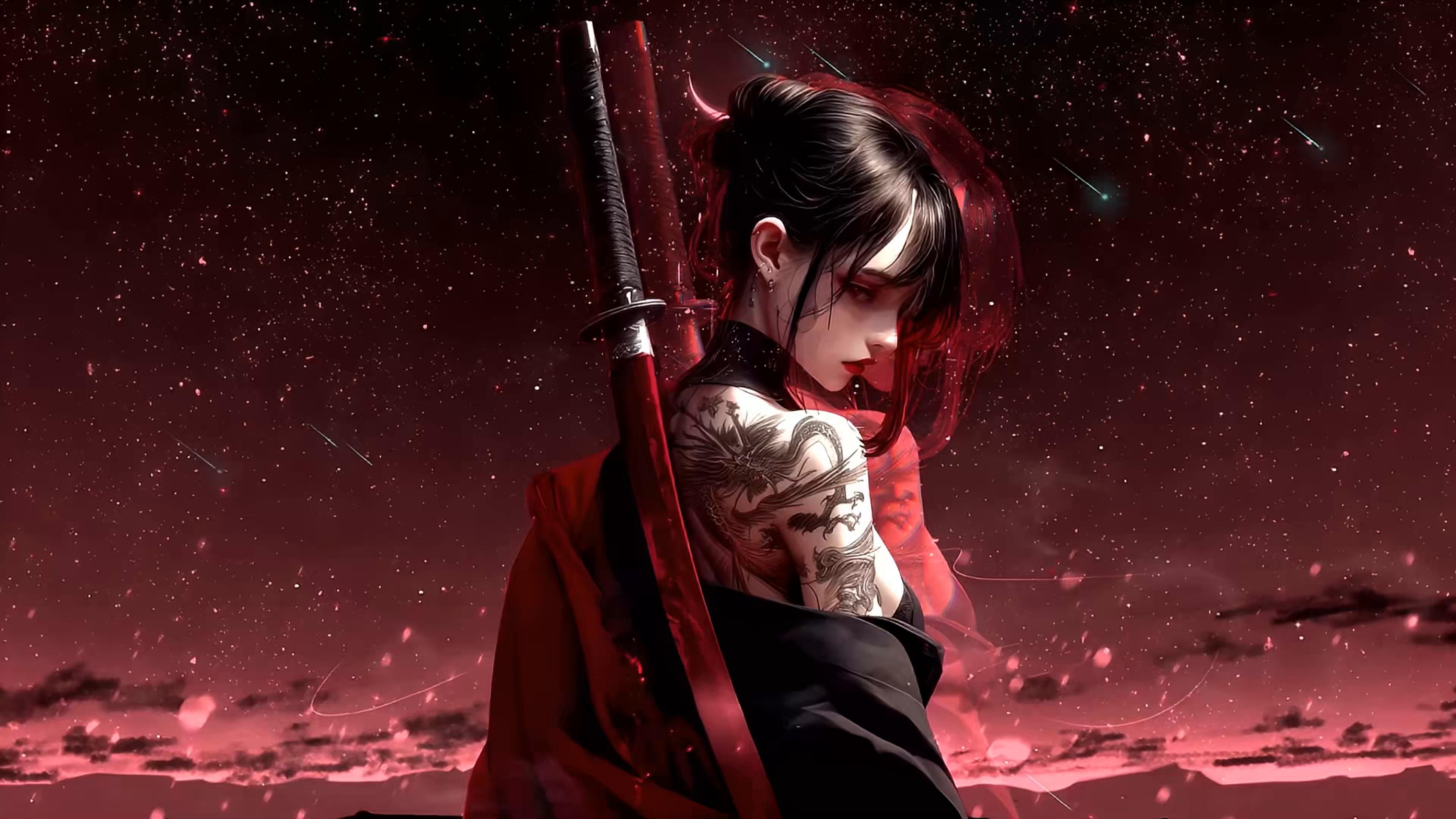 Girl Tattoo Katana live wallpaper