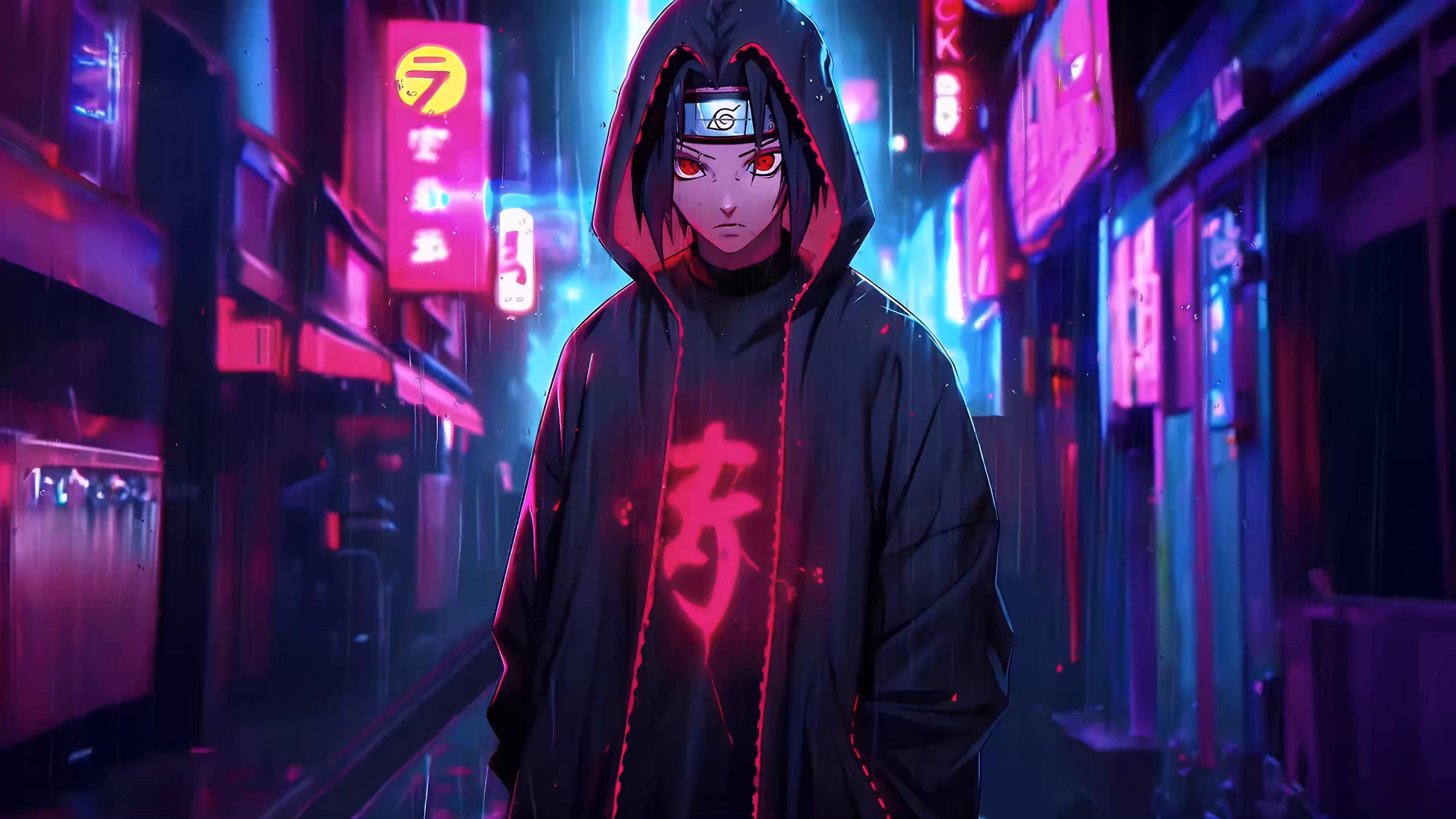 Itachi in Neon Glow Mobile Live Wallpaper