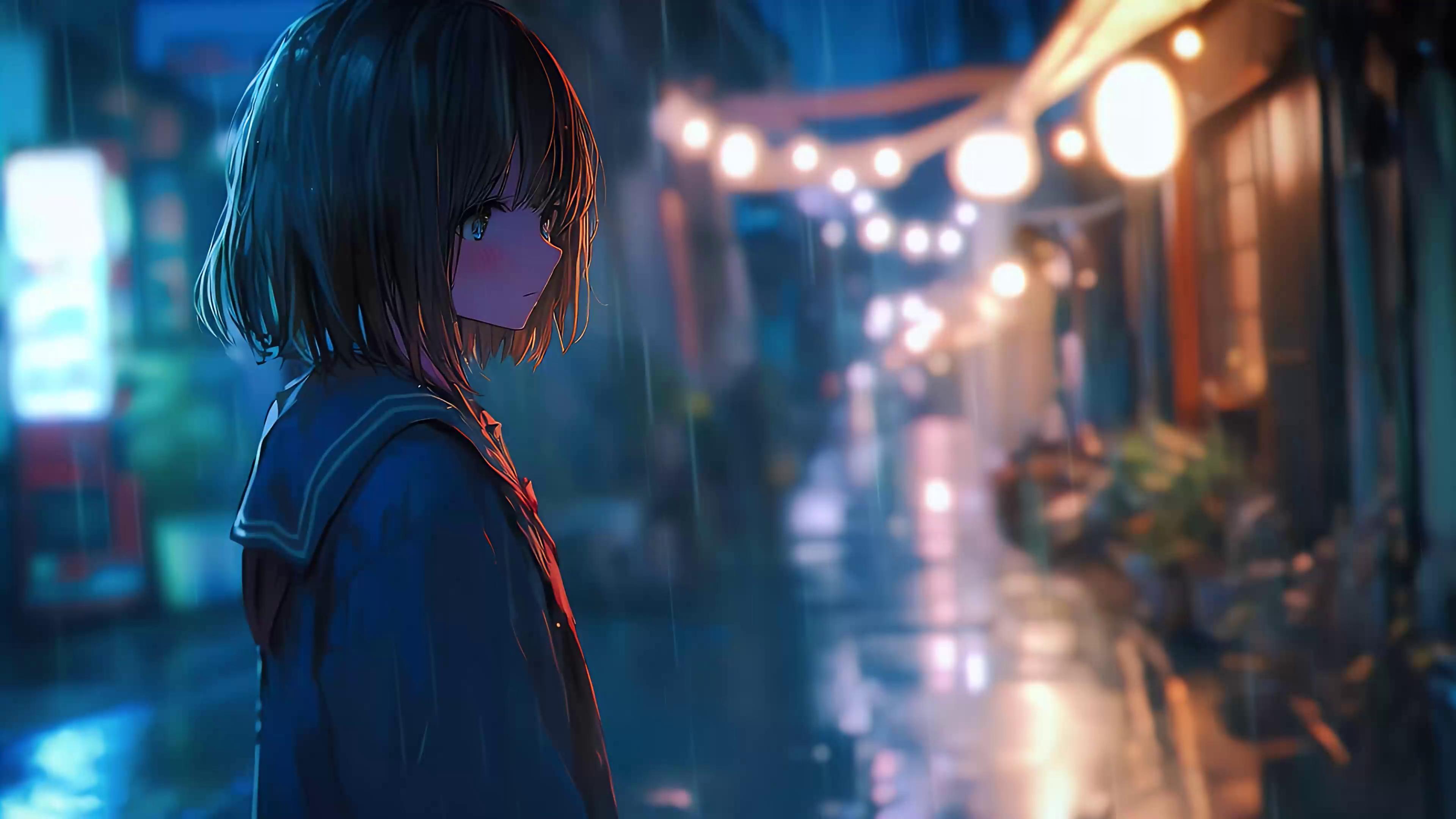 Alone in the Night Rain Live Wallpaper