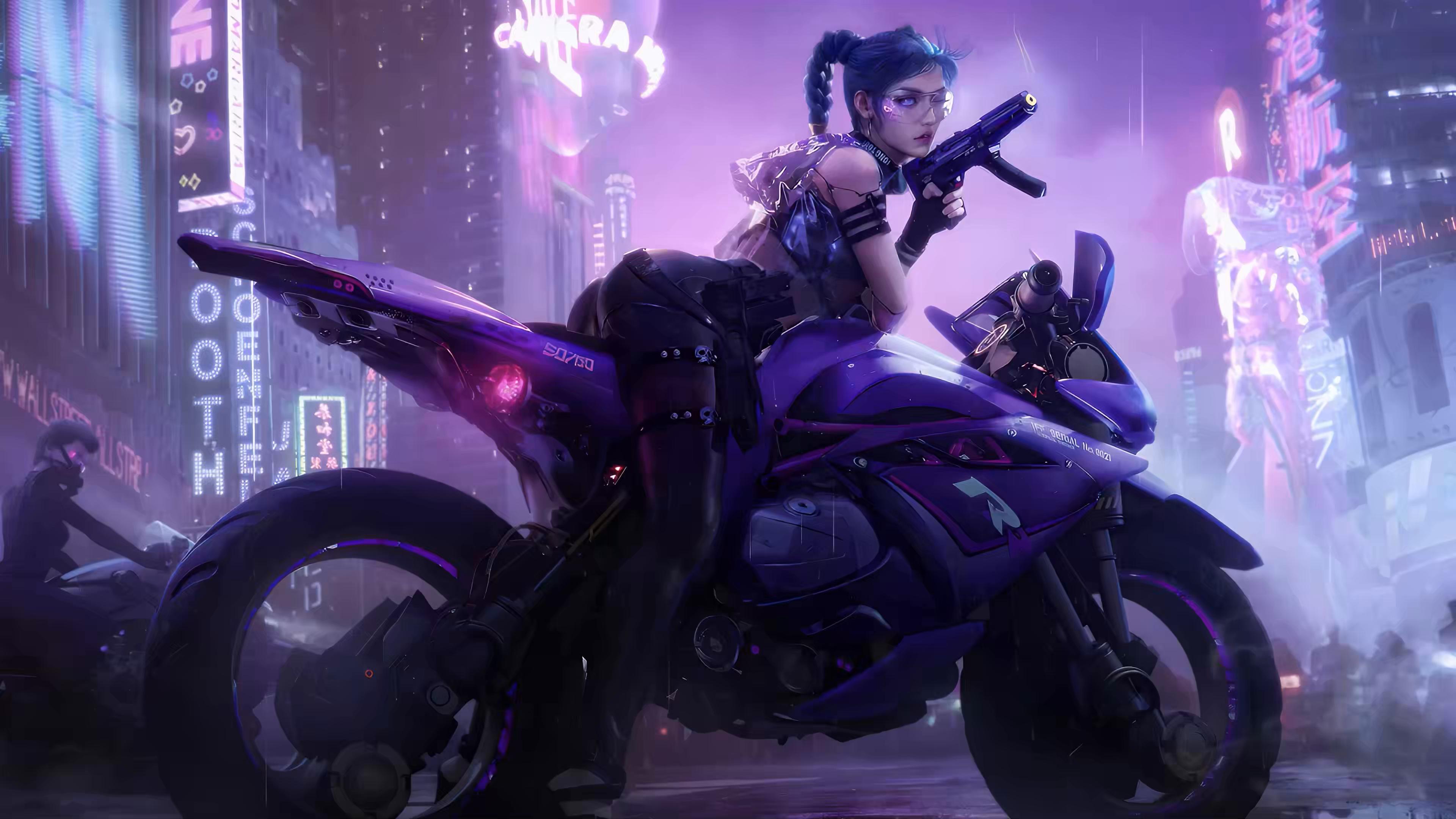 Biker Girl in a Neon World Live Wallpaper
