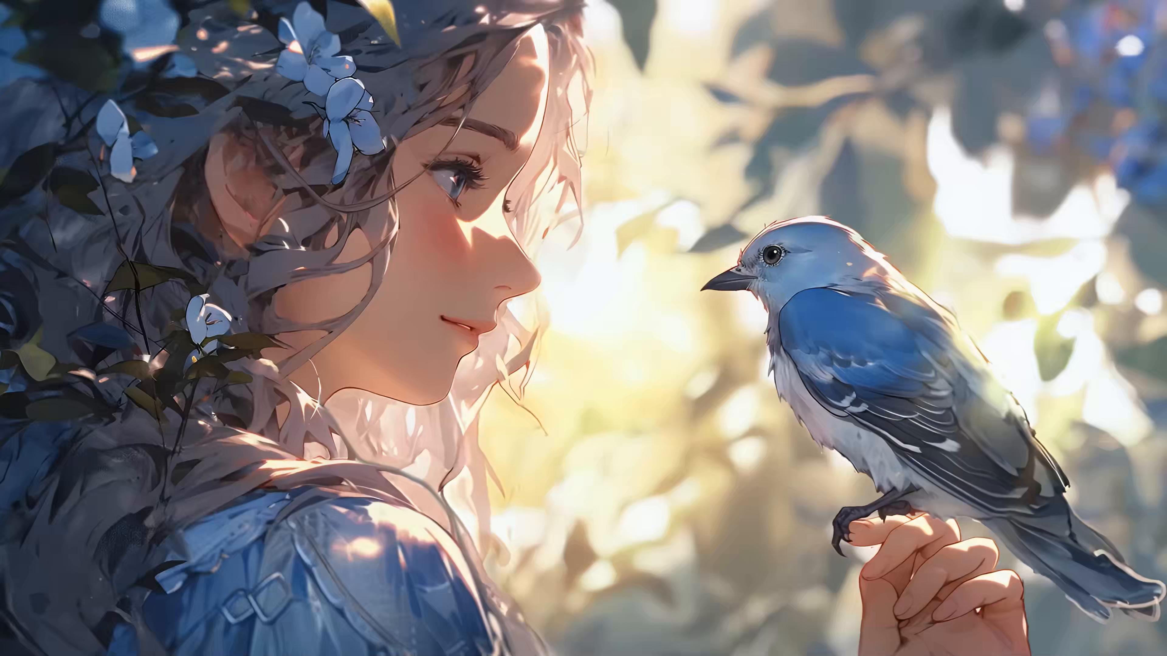 Girl With Blue Bird Live Wallpaper