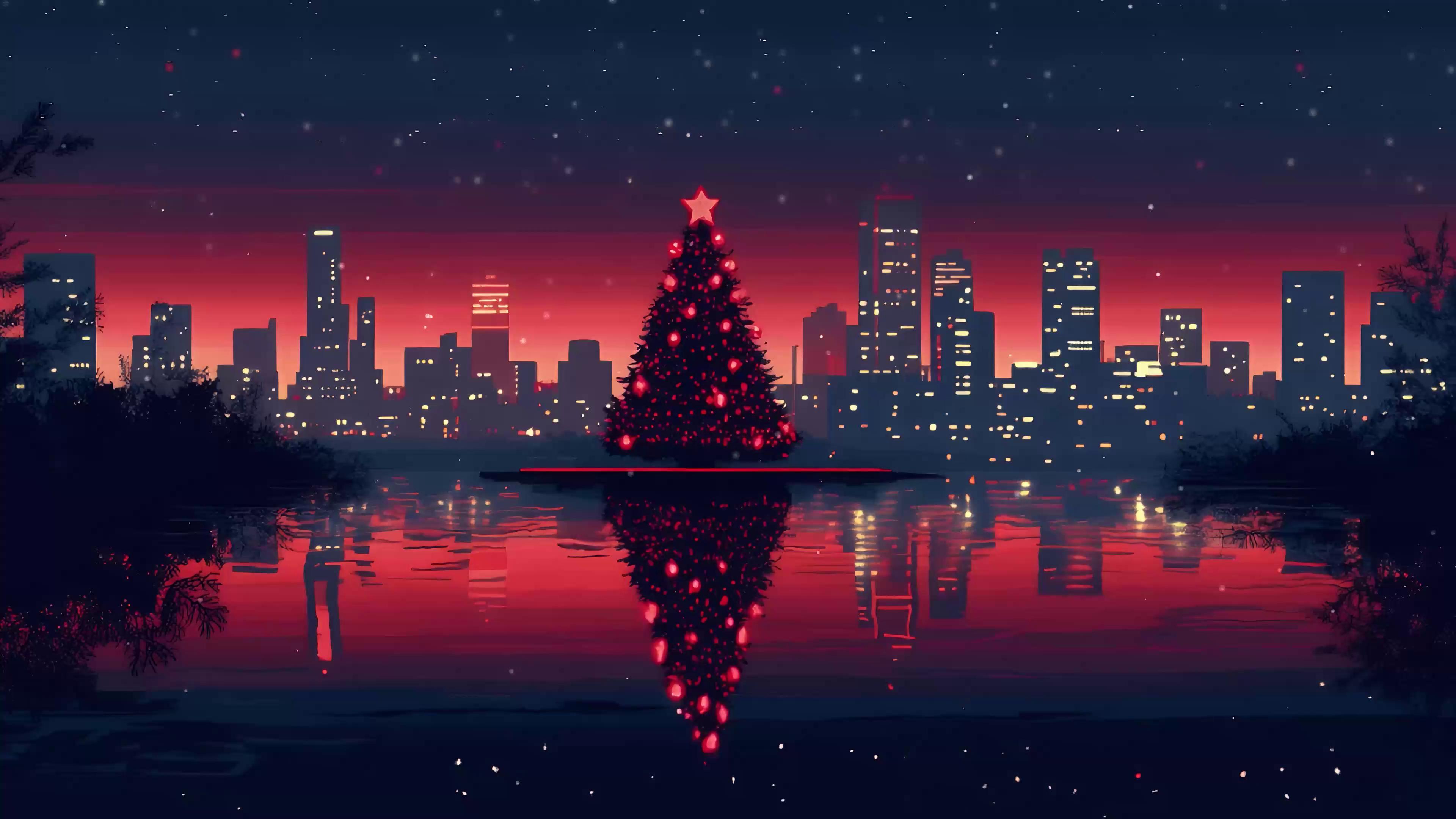 Christmas Tree at Night Live Wallpaper