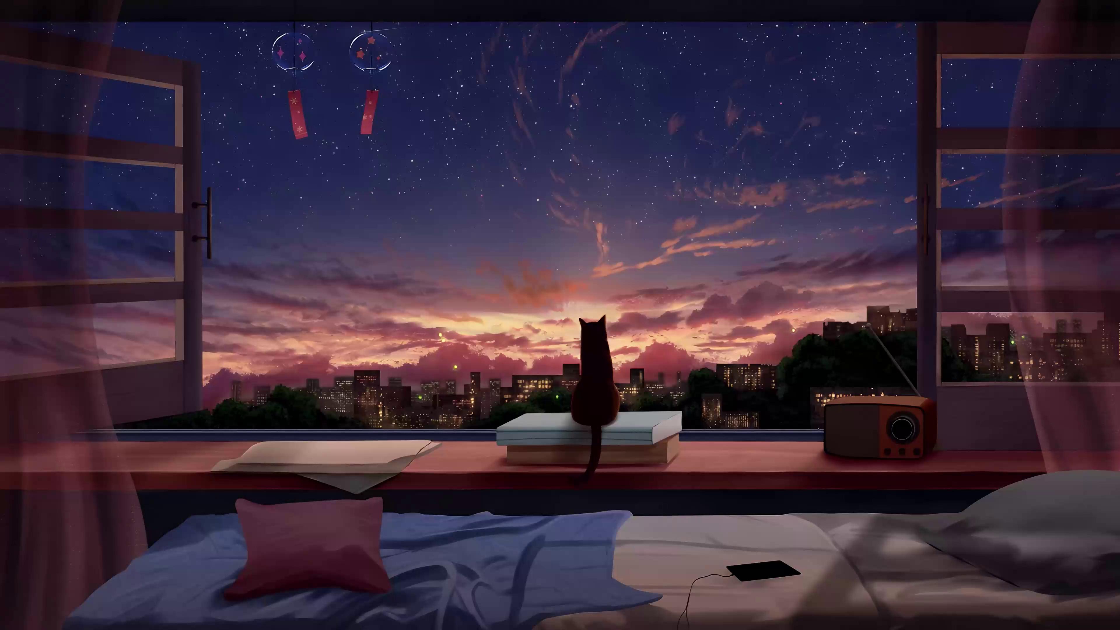 Cat Watching Sunset Live Wallpaper