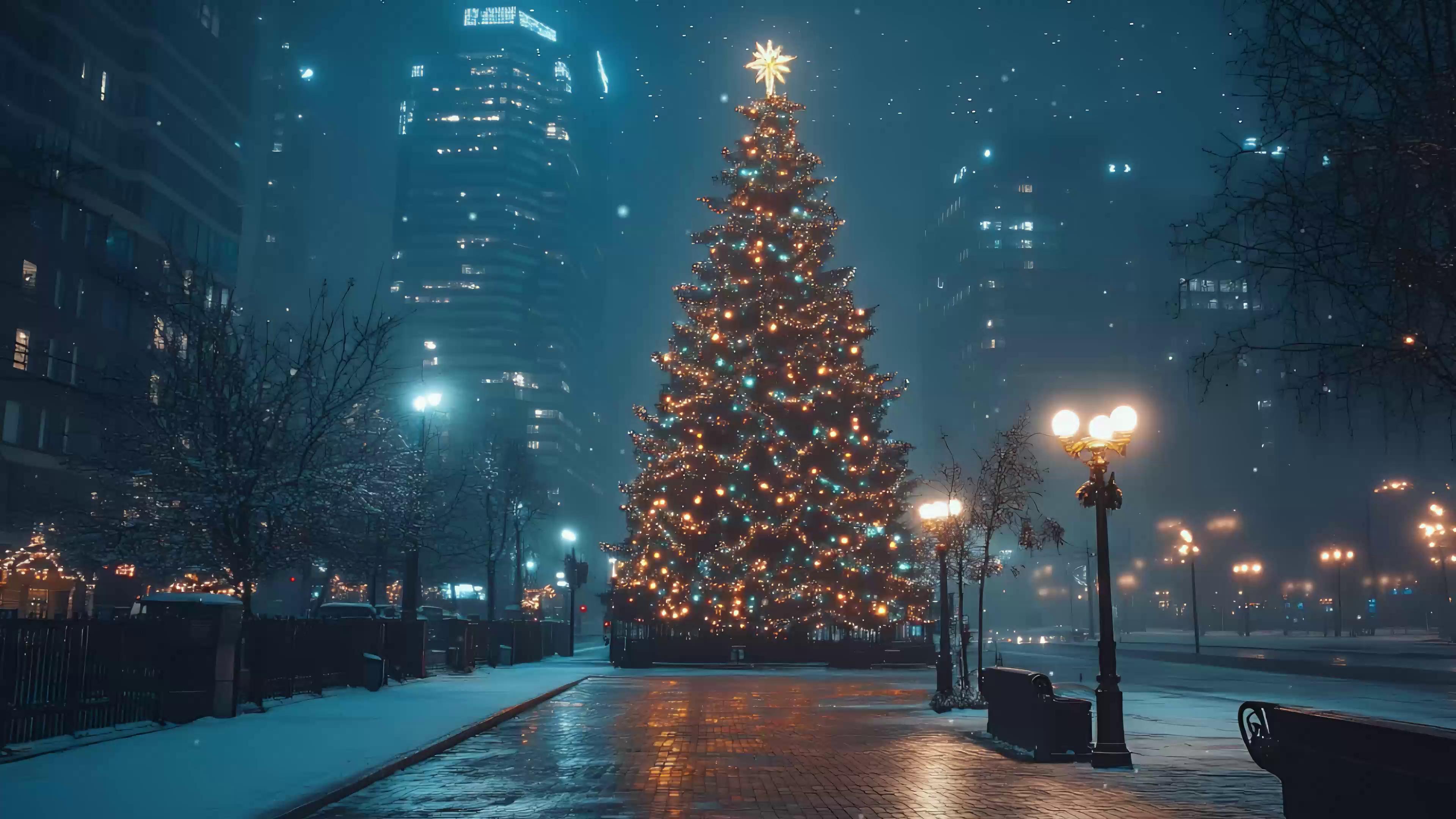 Christmas Tree in City Live Wallpaper