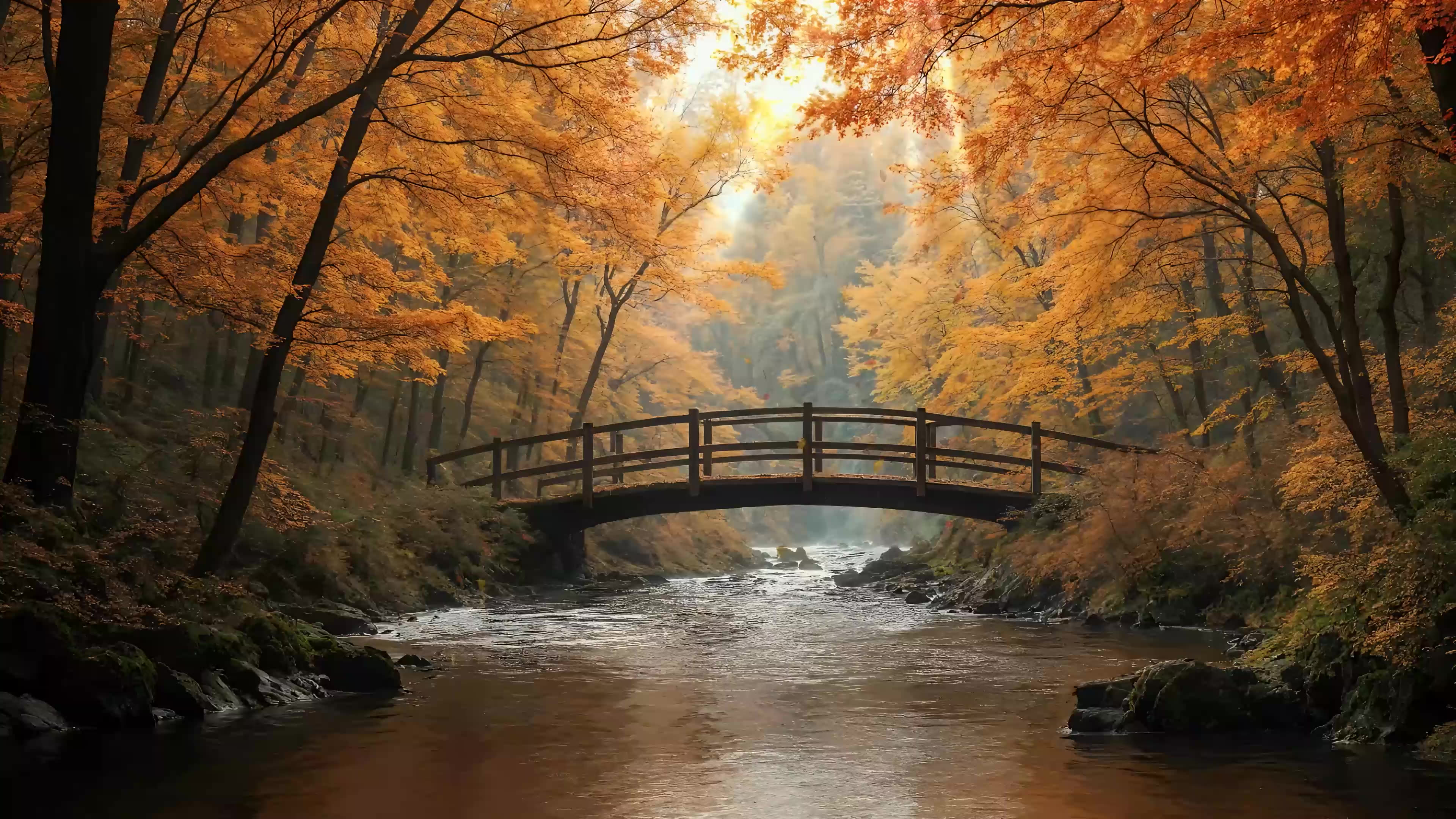Bridge Crossing Autumn Colors Live Wallpaper