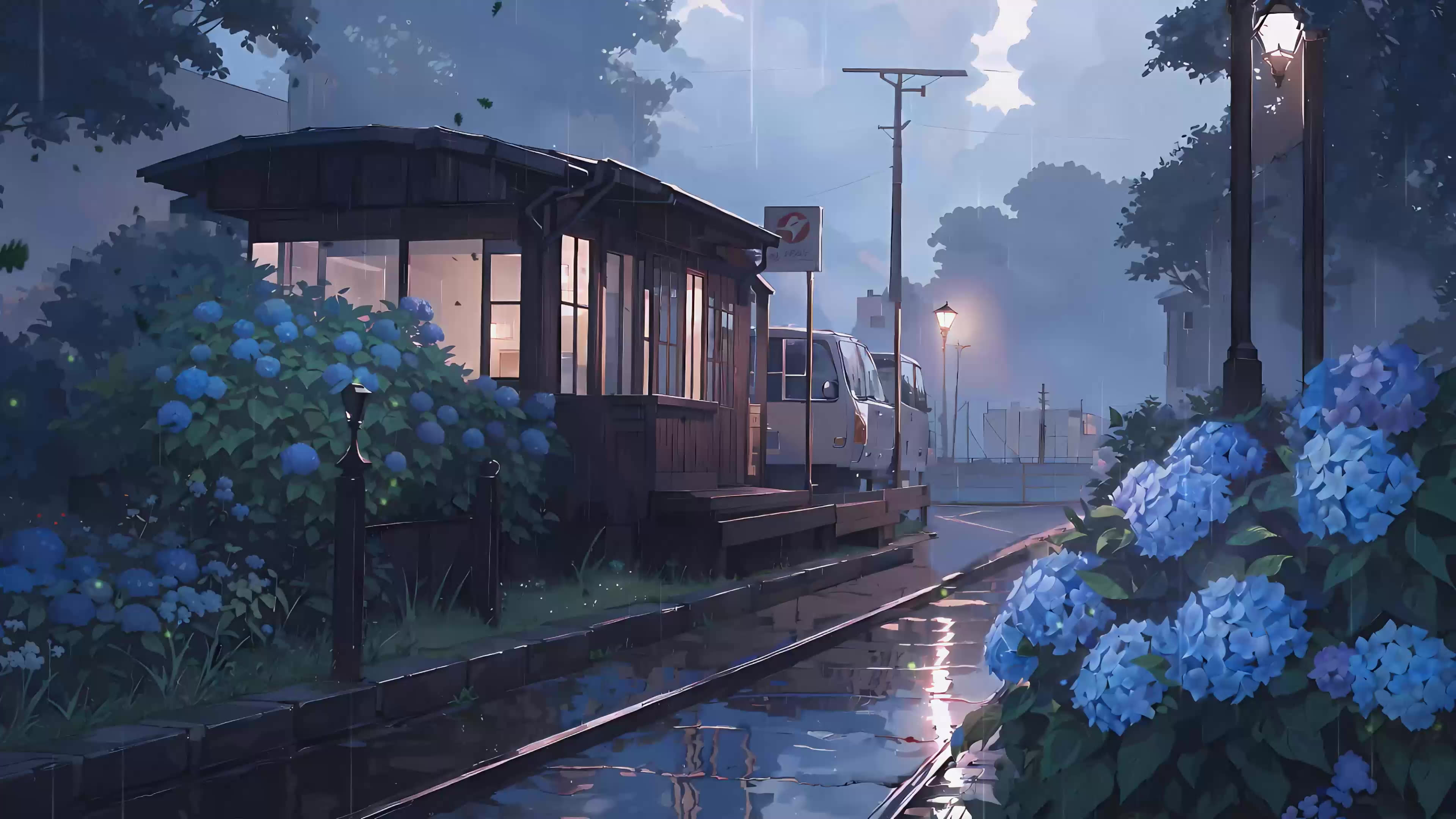 Hydrangeas in Gentle Rain Live Wallpaper