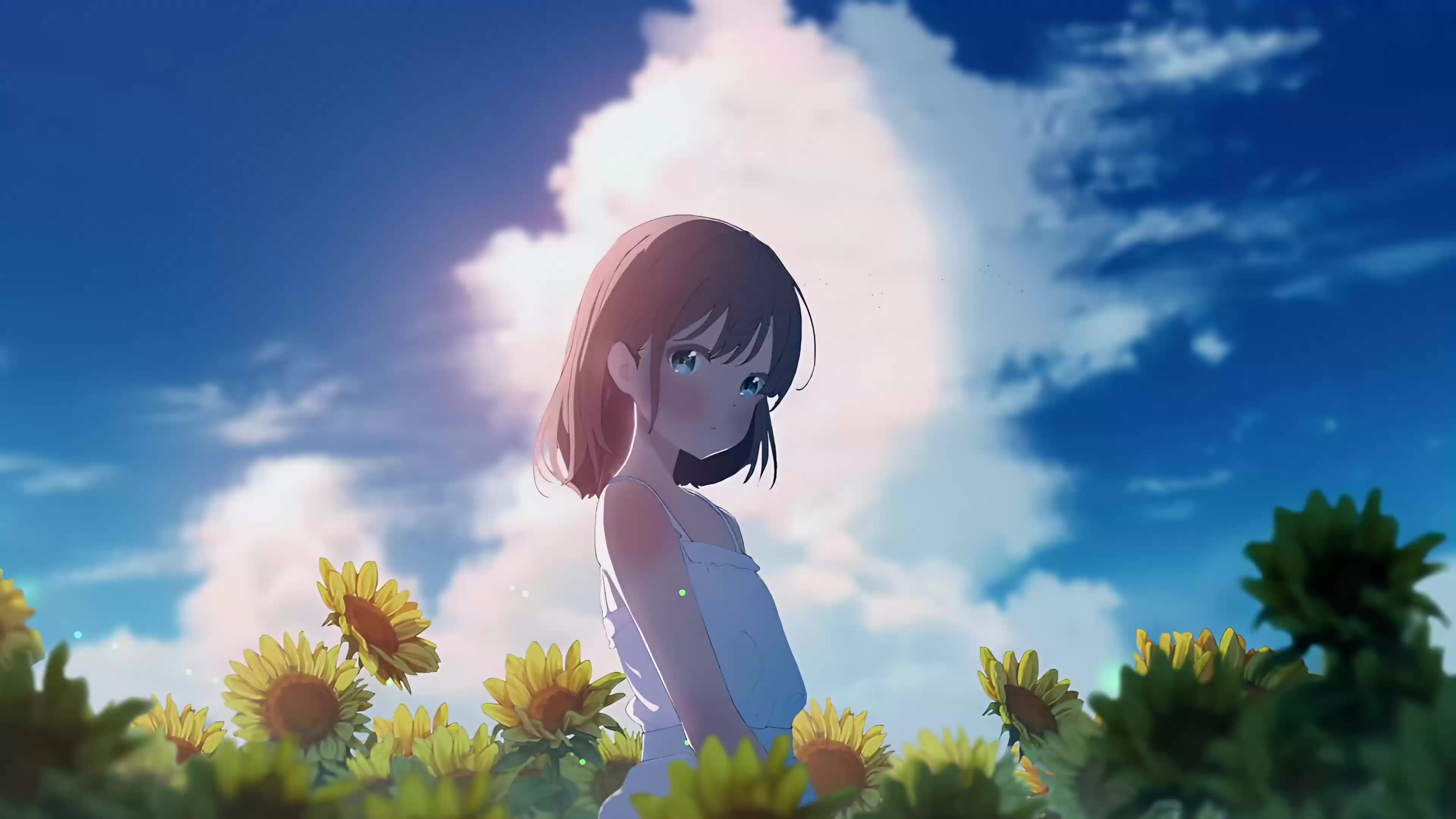 Girl Among Sunflowers Live Wallpaper