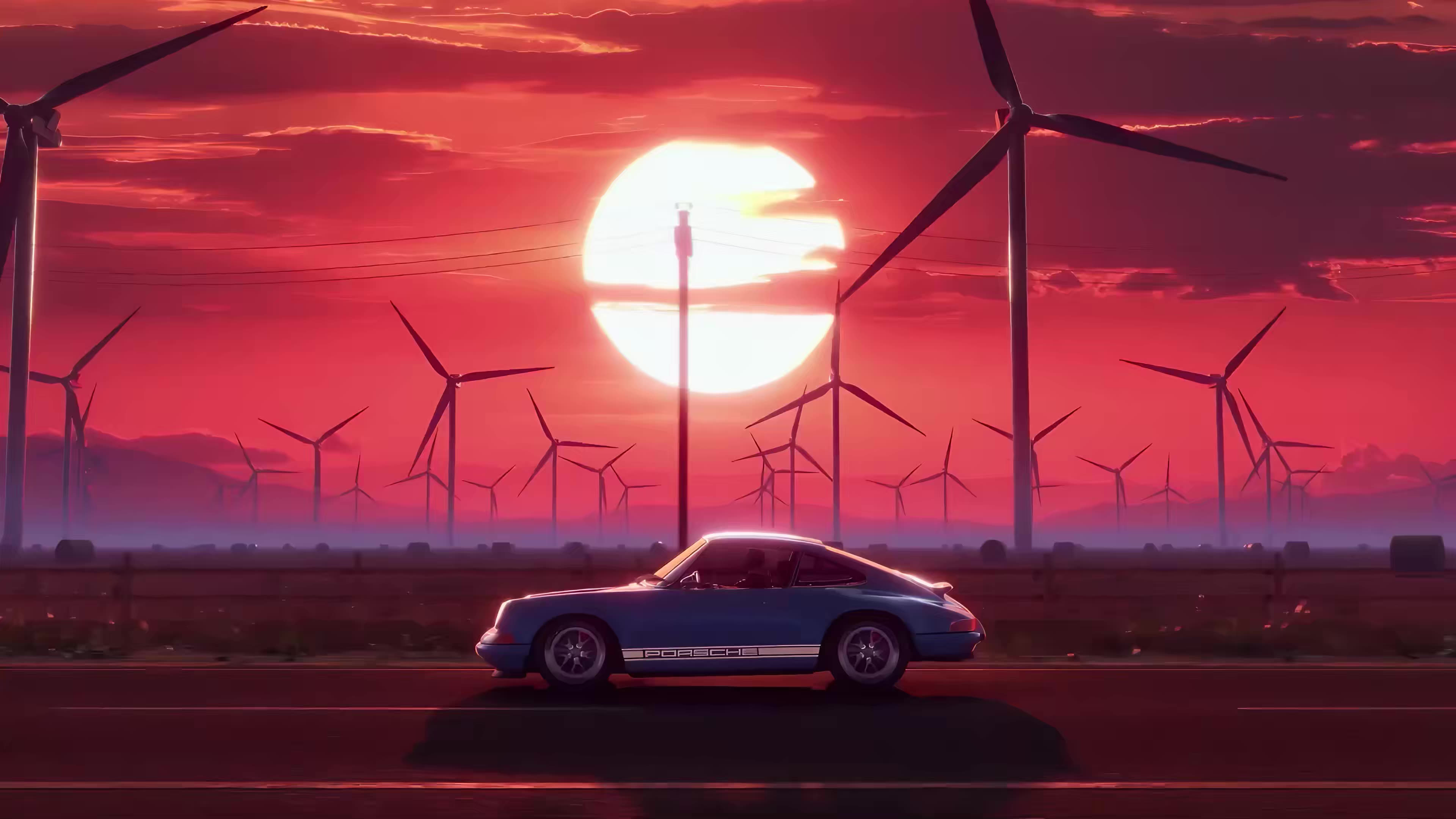 Evening Drive and Windmills Mobile Live Wallpaper