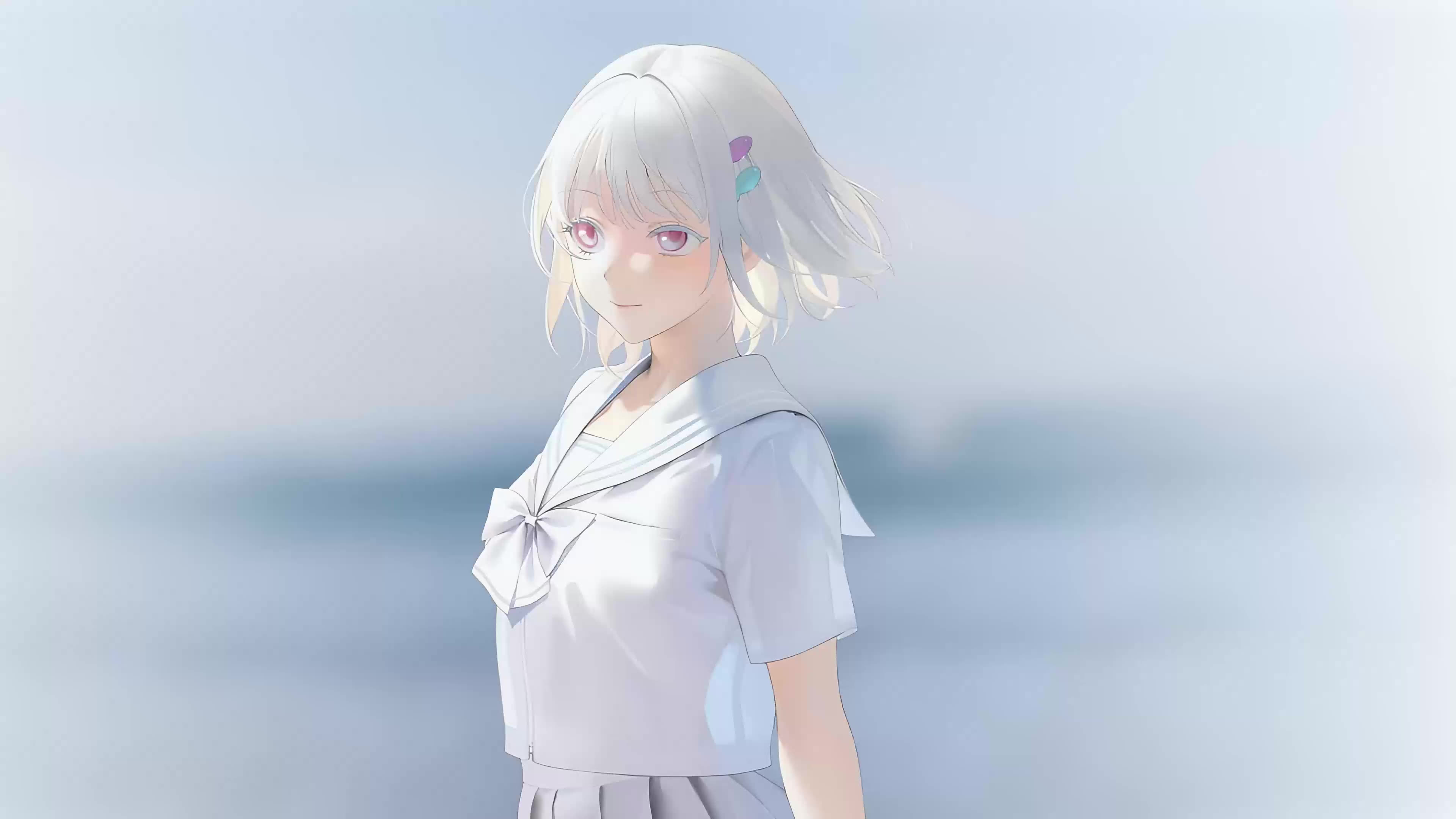 Moonlit White-Haired Girl Live Wallpaper