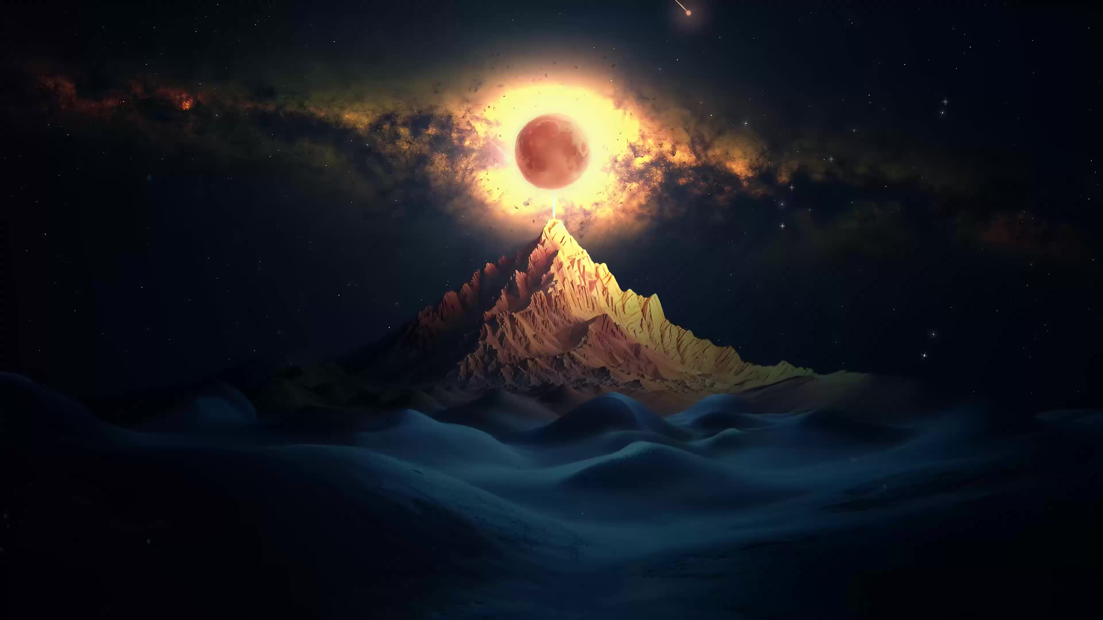 Crimson Moon Over Mountain Peak Live Wallpaper