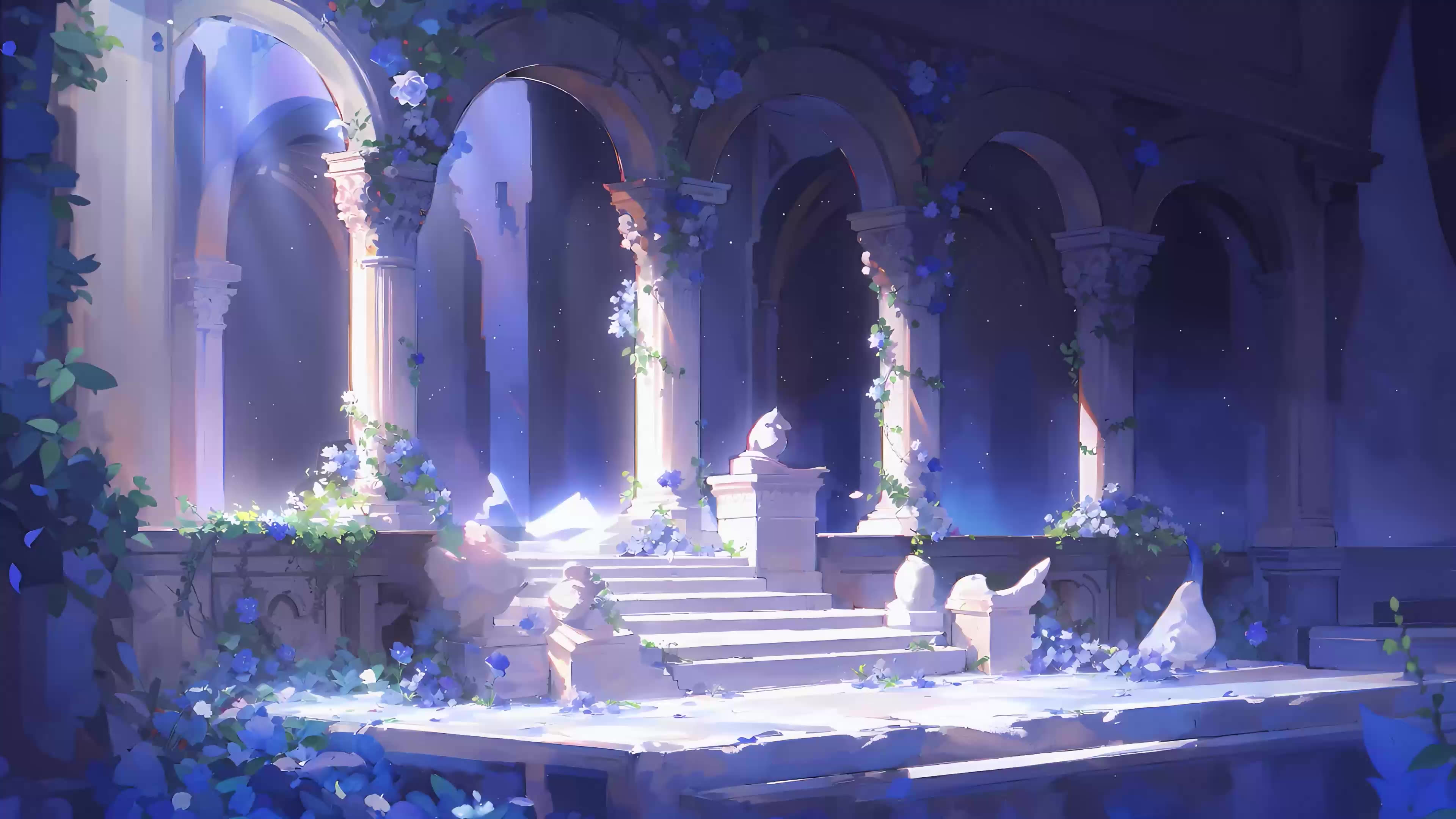 Blue Bloom Among the Ruins Live Wallpaper
