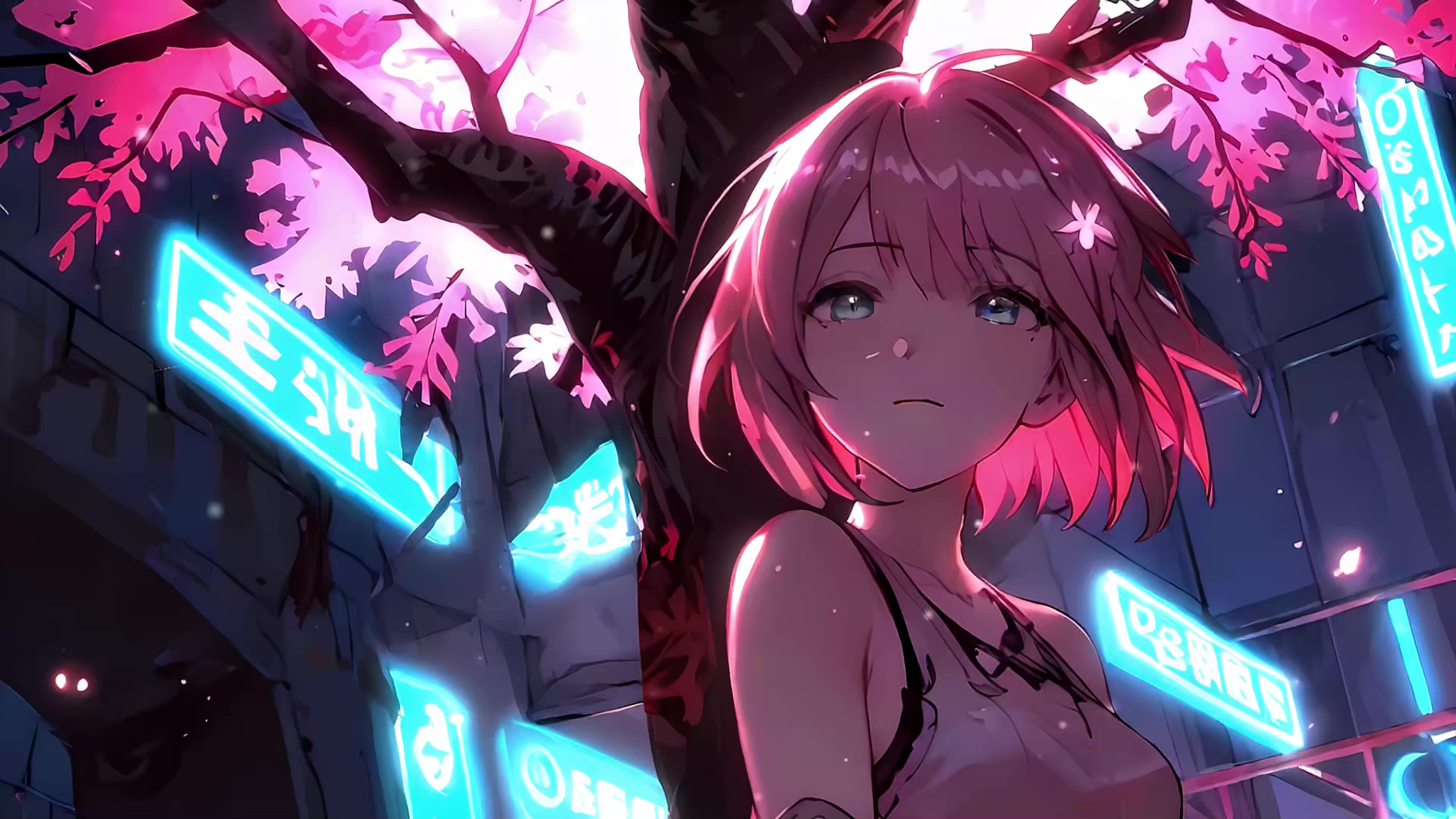 Alone Under Neon Sakura Live Wallpaper