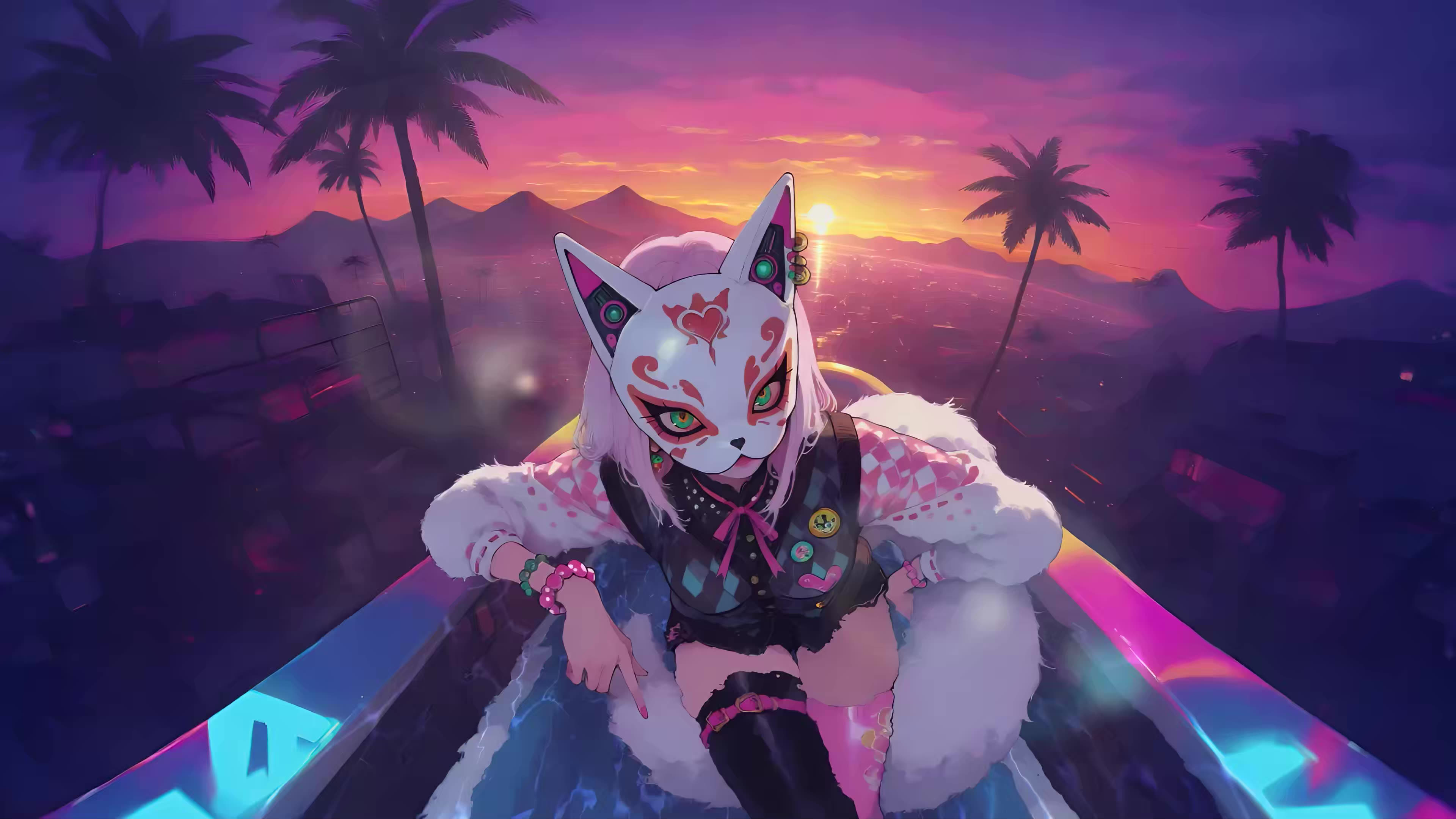 Vaporwave Foxgirl Live Wallpaper