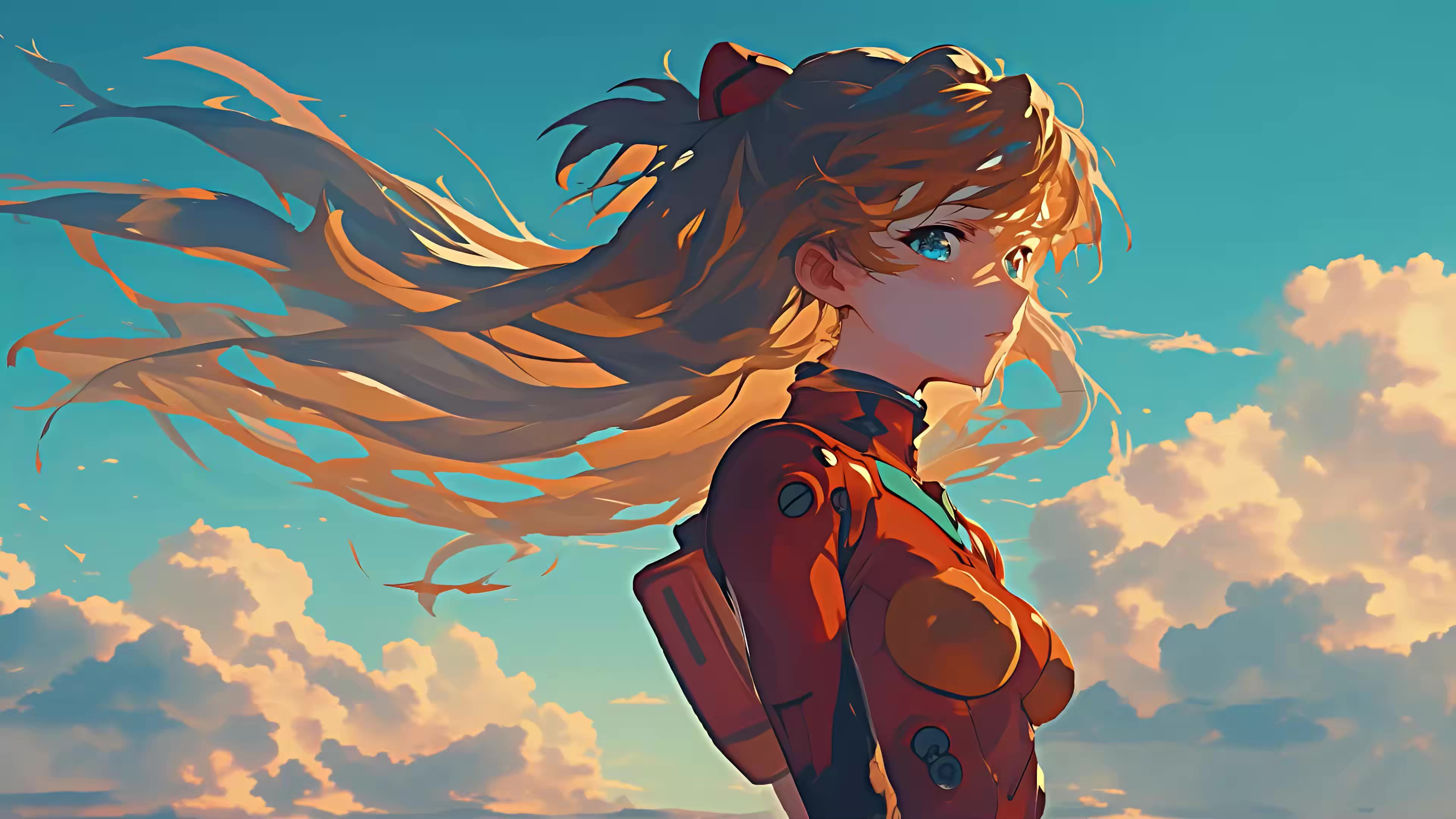 Asuka in Sunset Skies (Evangelion) Mobile Live Wallpaper