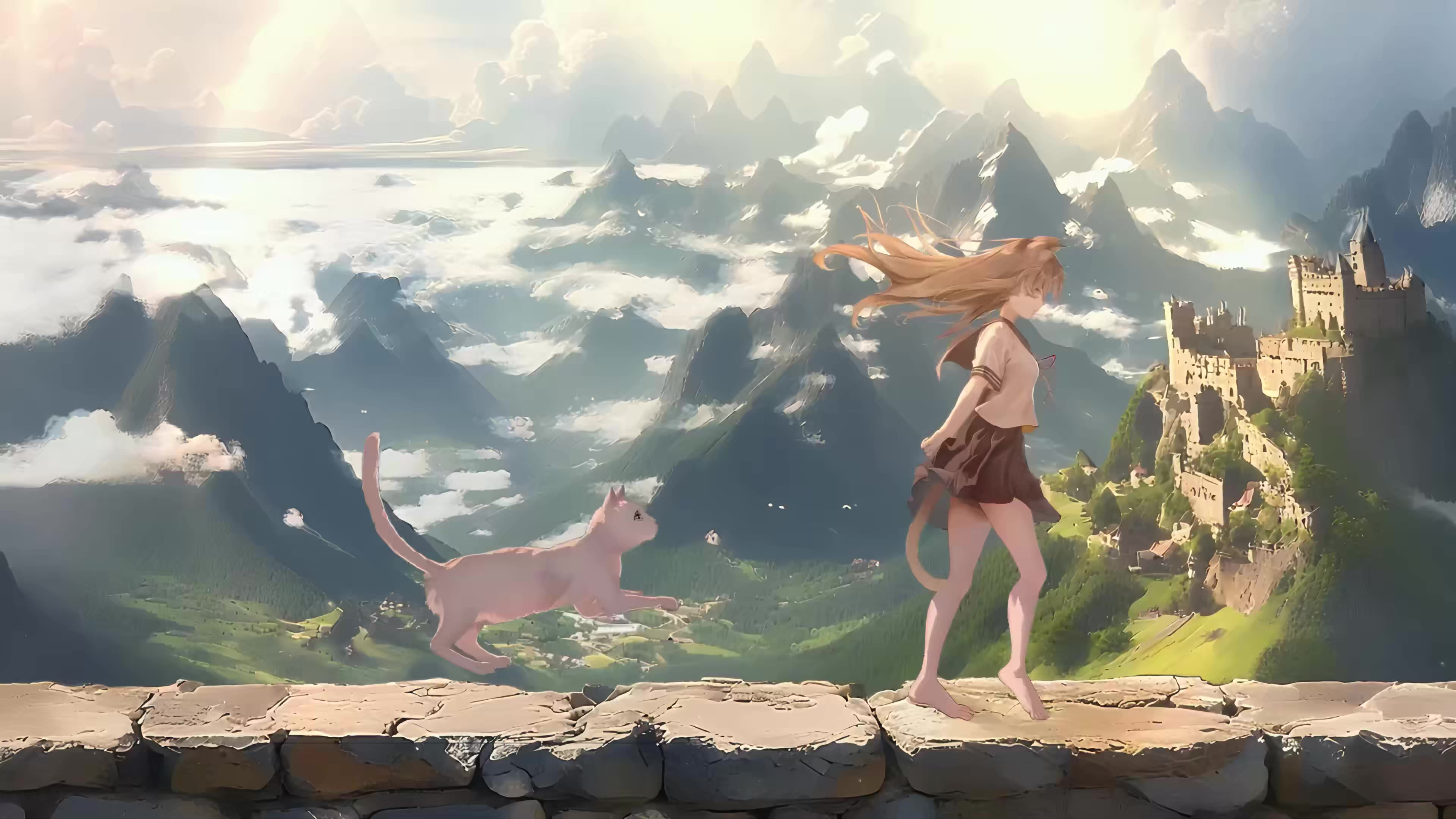 Girl & Cat Wandering Journey Live Wallpaper