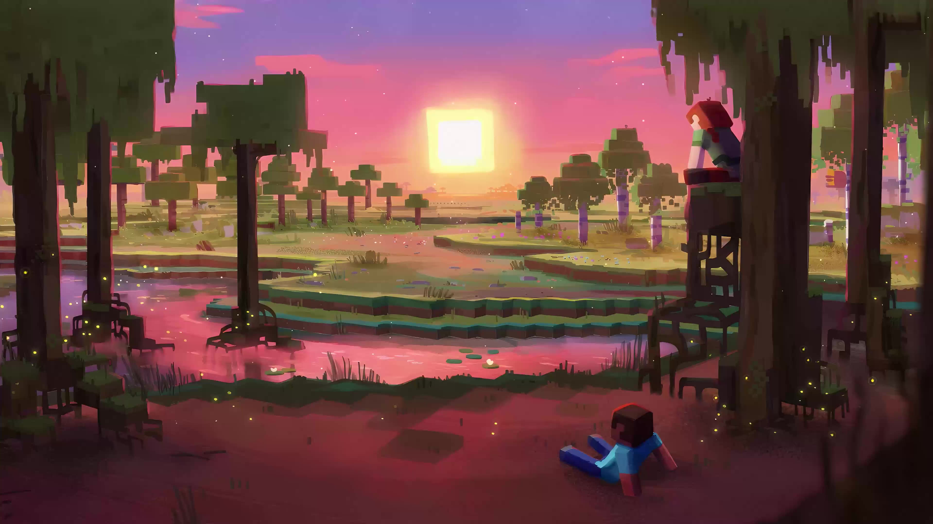 Minecraft Swamp Sunset Serenity Live Wallpaper