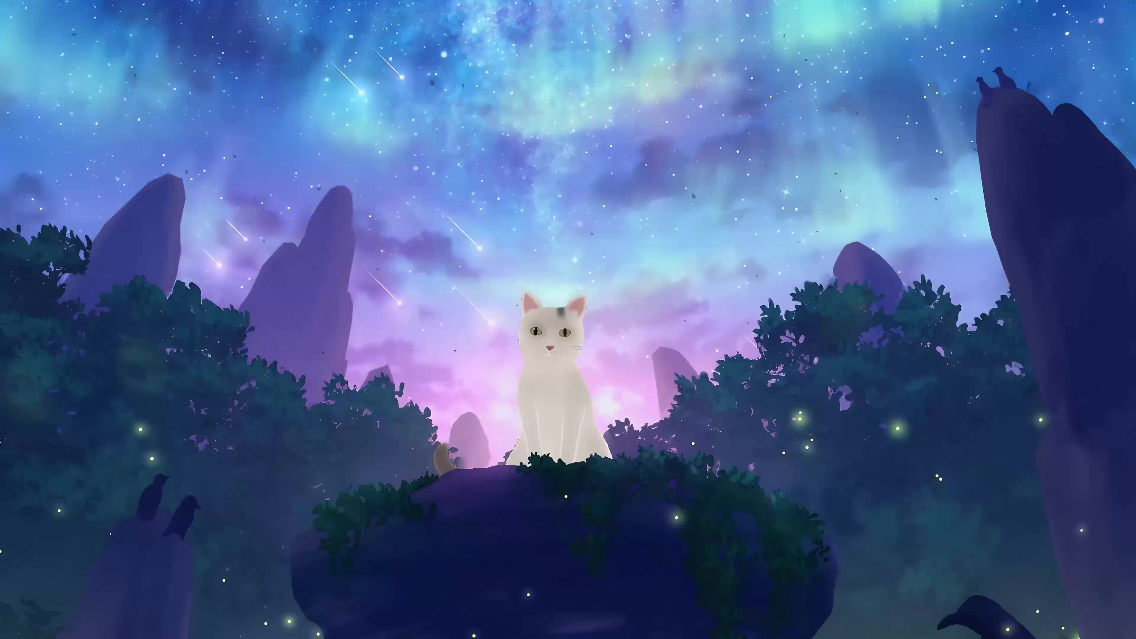 Cat Under Aurora Sky Mobile Live Wallpaper