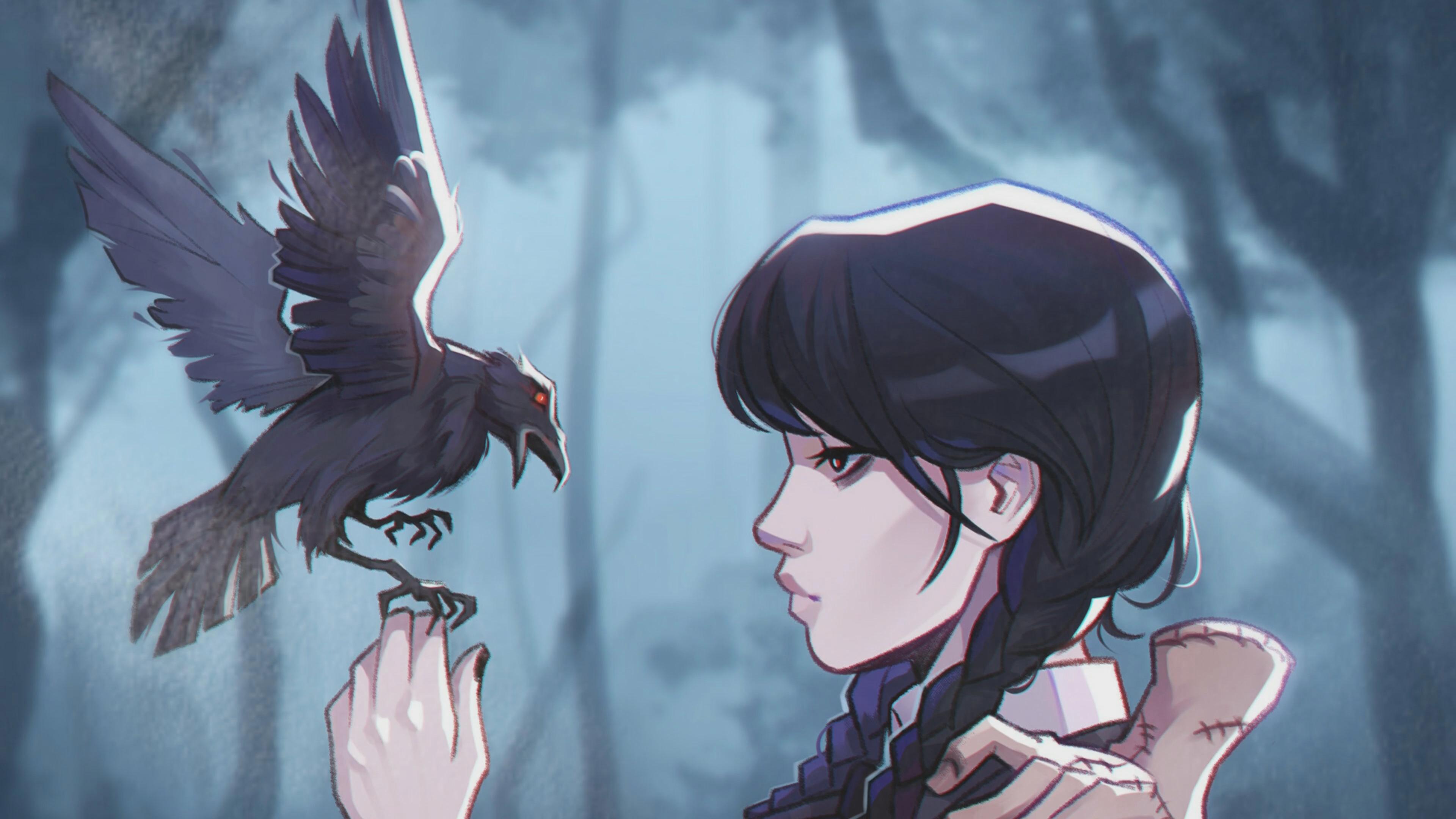 Wednesday Addams With Crow Live Wallpaper