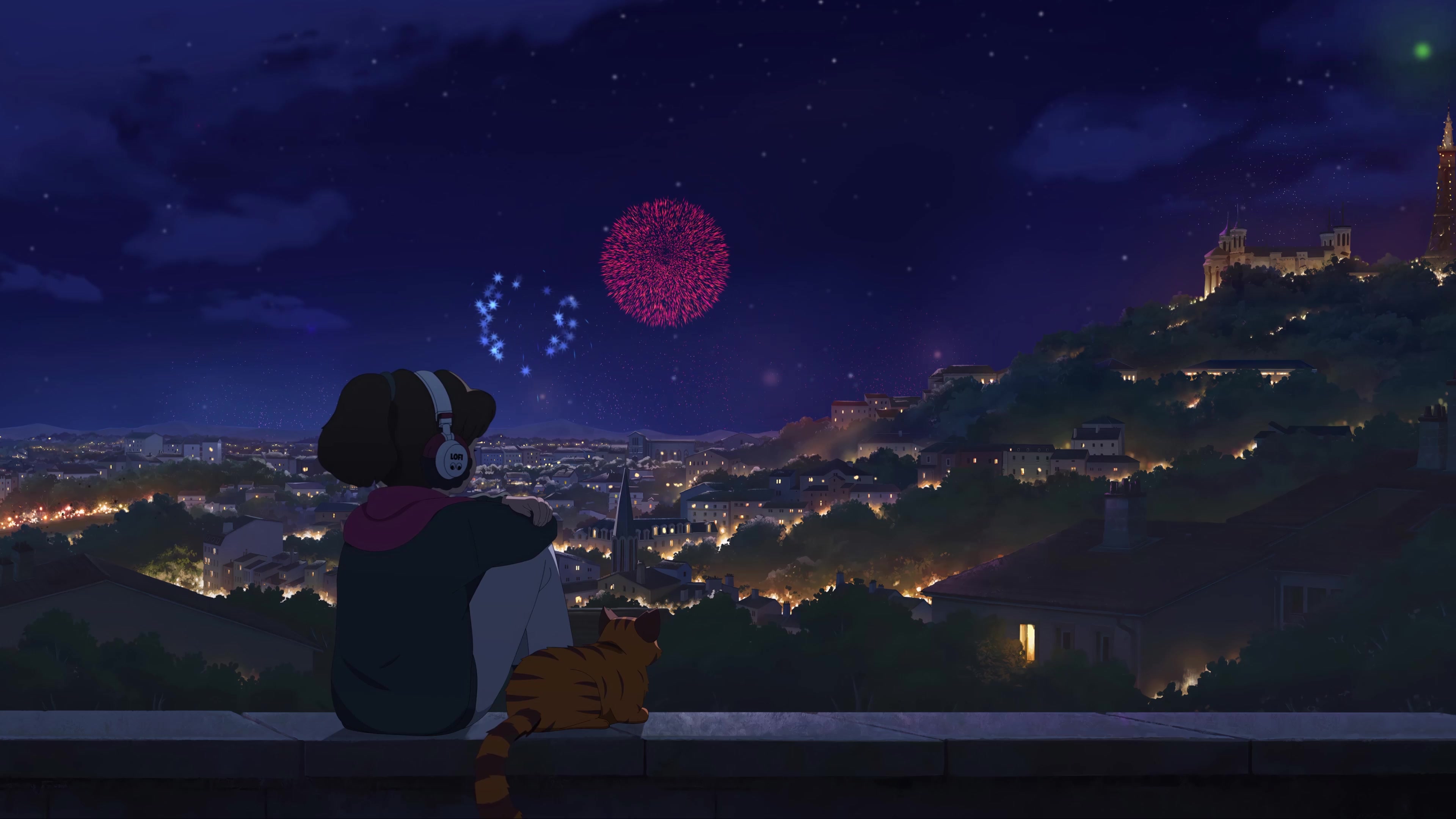Lofi Girl - Summer Night Fireworks Live Wallpaper