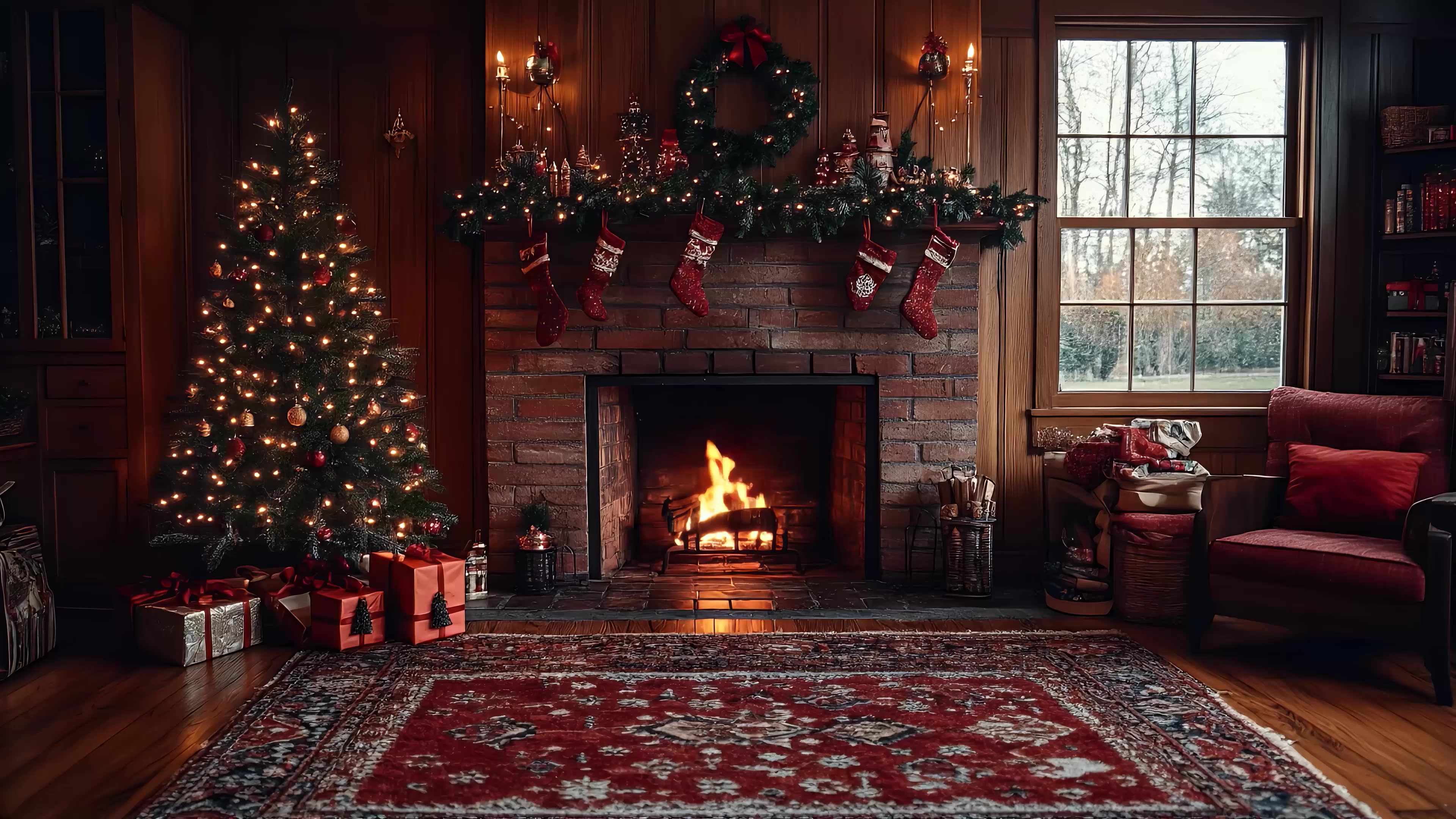 Christmas Room With Fireplace Mobile Live Wallpaper
