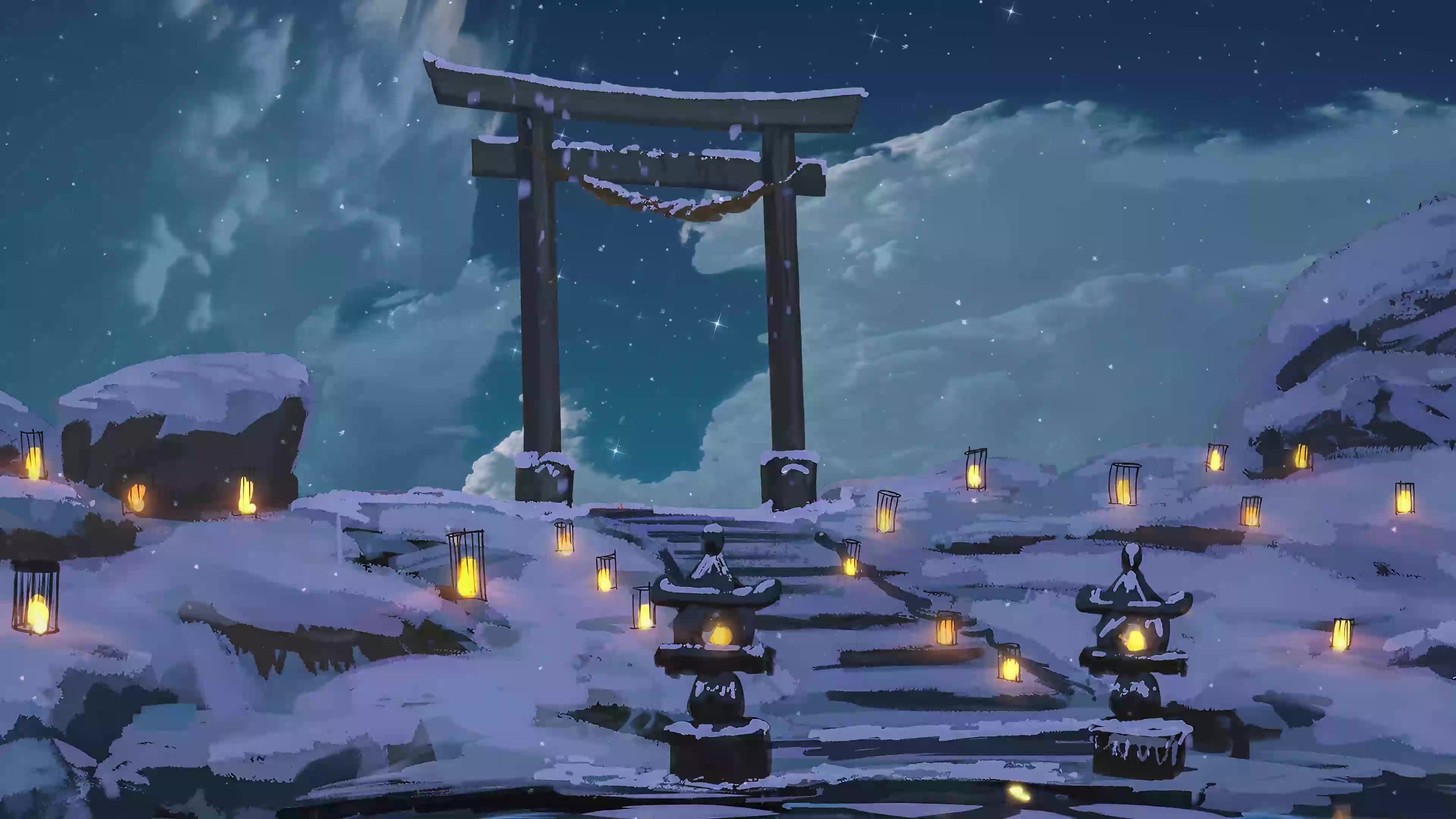 Snowlit Torii Gate Mobile Live Wallpaper