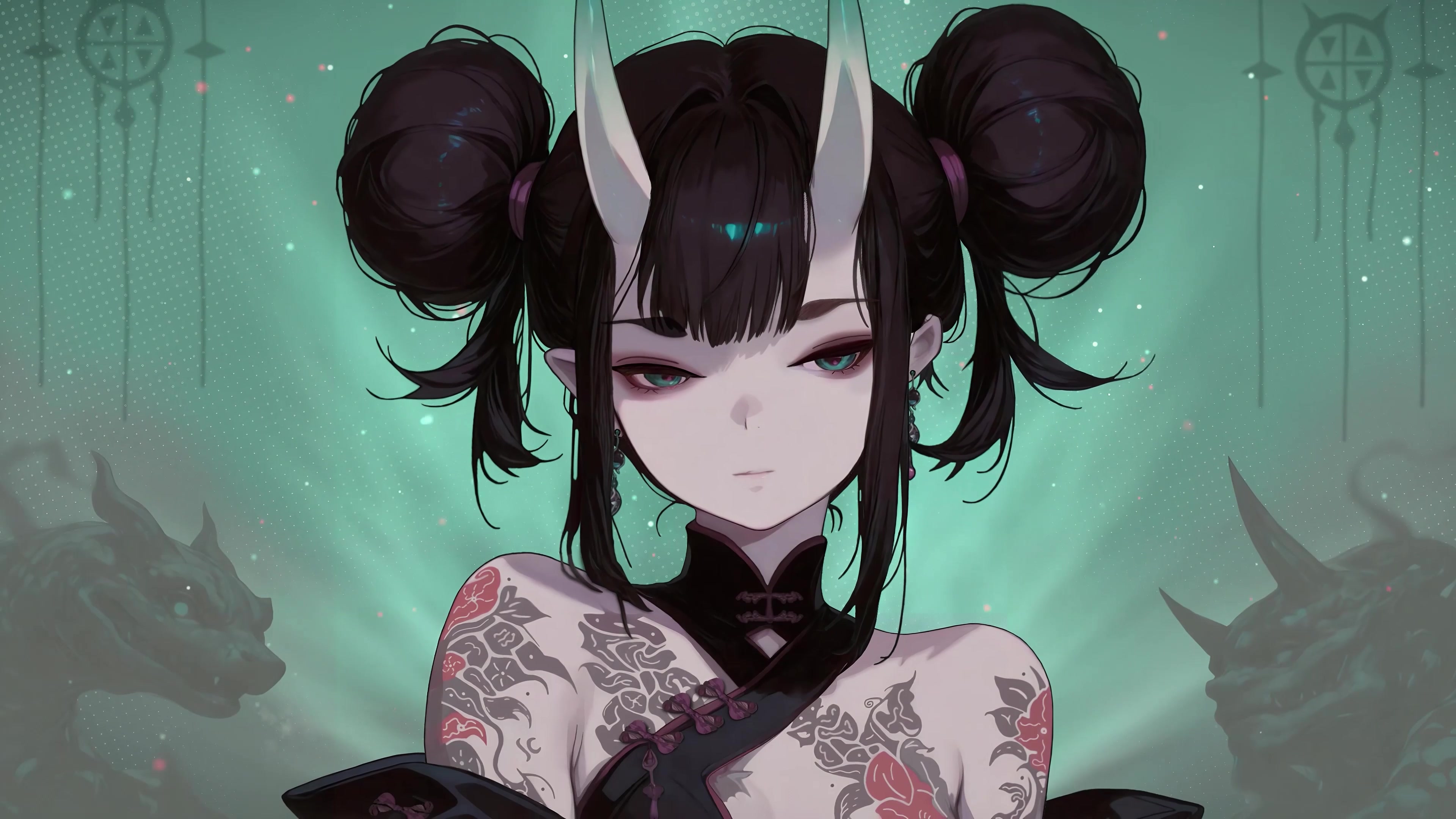 Tattooed Oni Girl Mobile Live Wallpaper