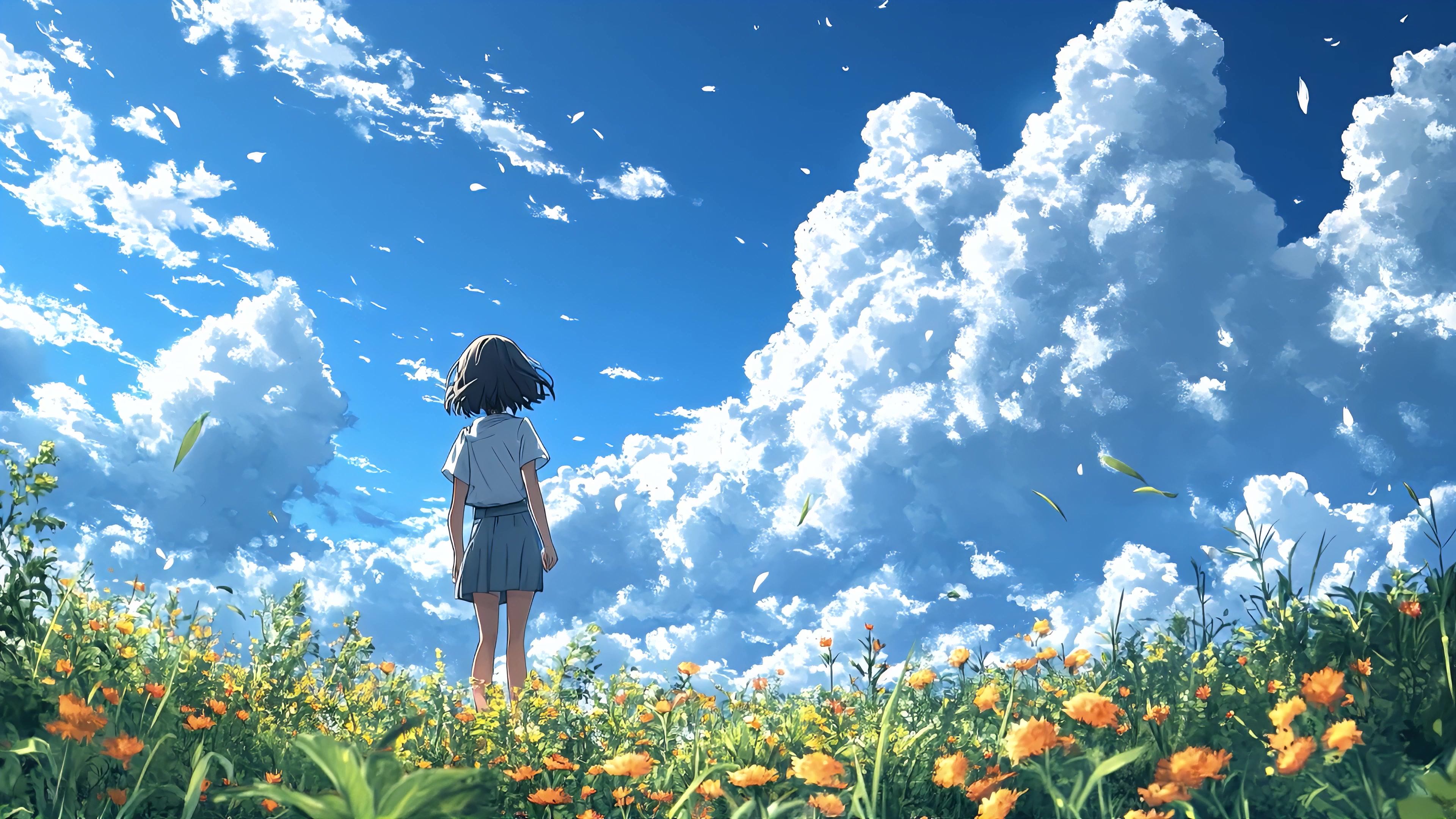 Girl Standing in Meadow Live Wallpaper