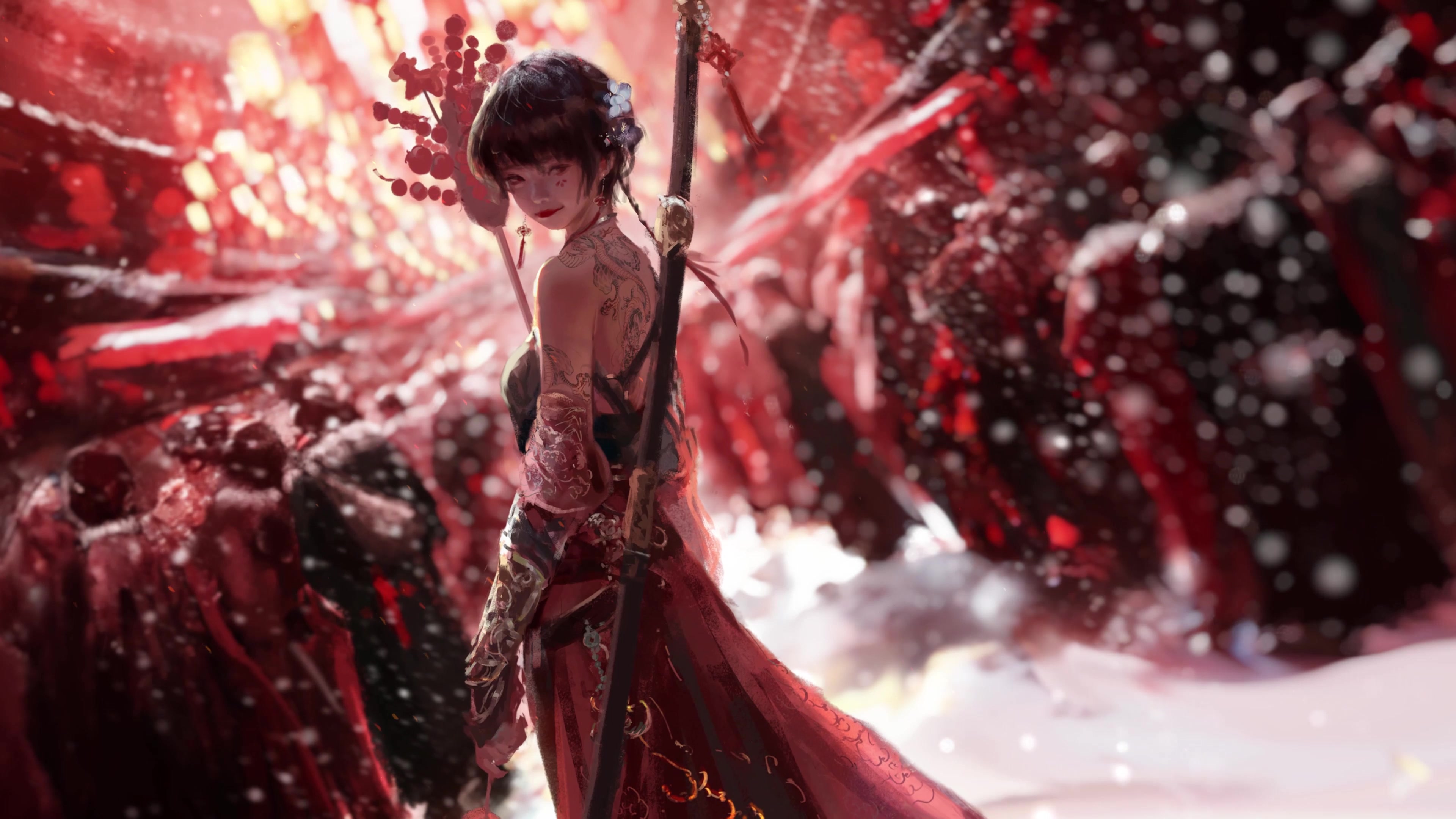Scarlet Bloom in Winter Live Wallpaper